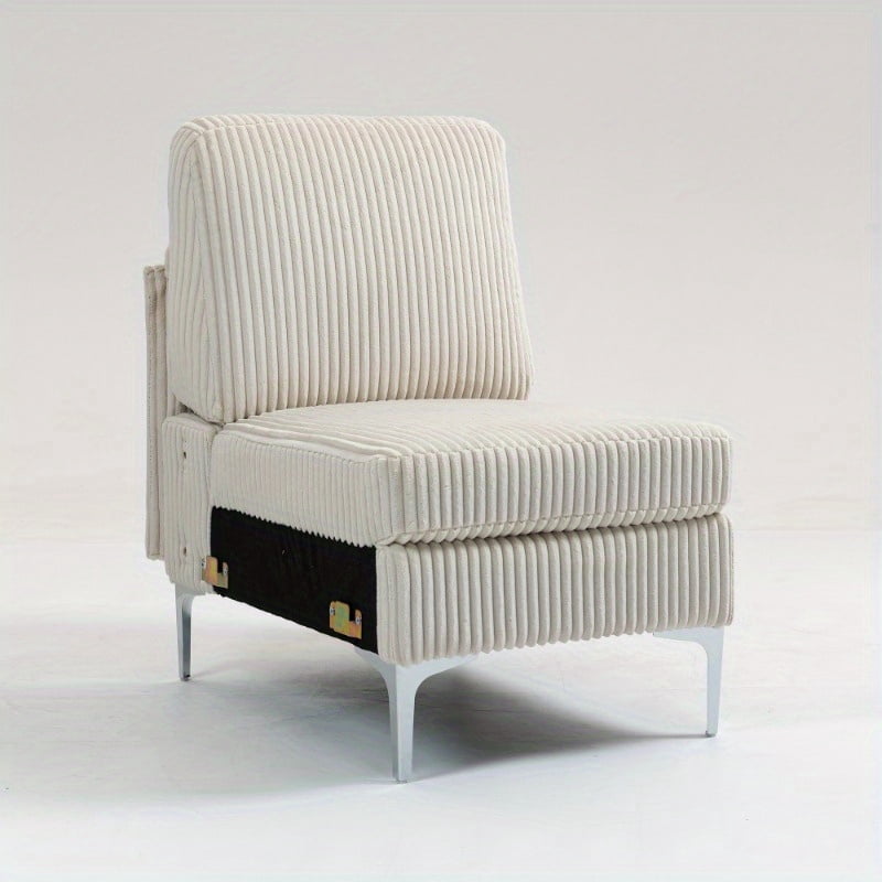 Modular Sectional Armless Seat Module with Backrest, Beige Single Couch ...