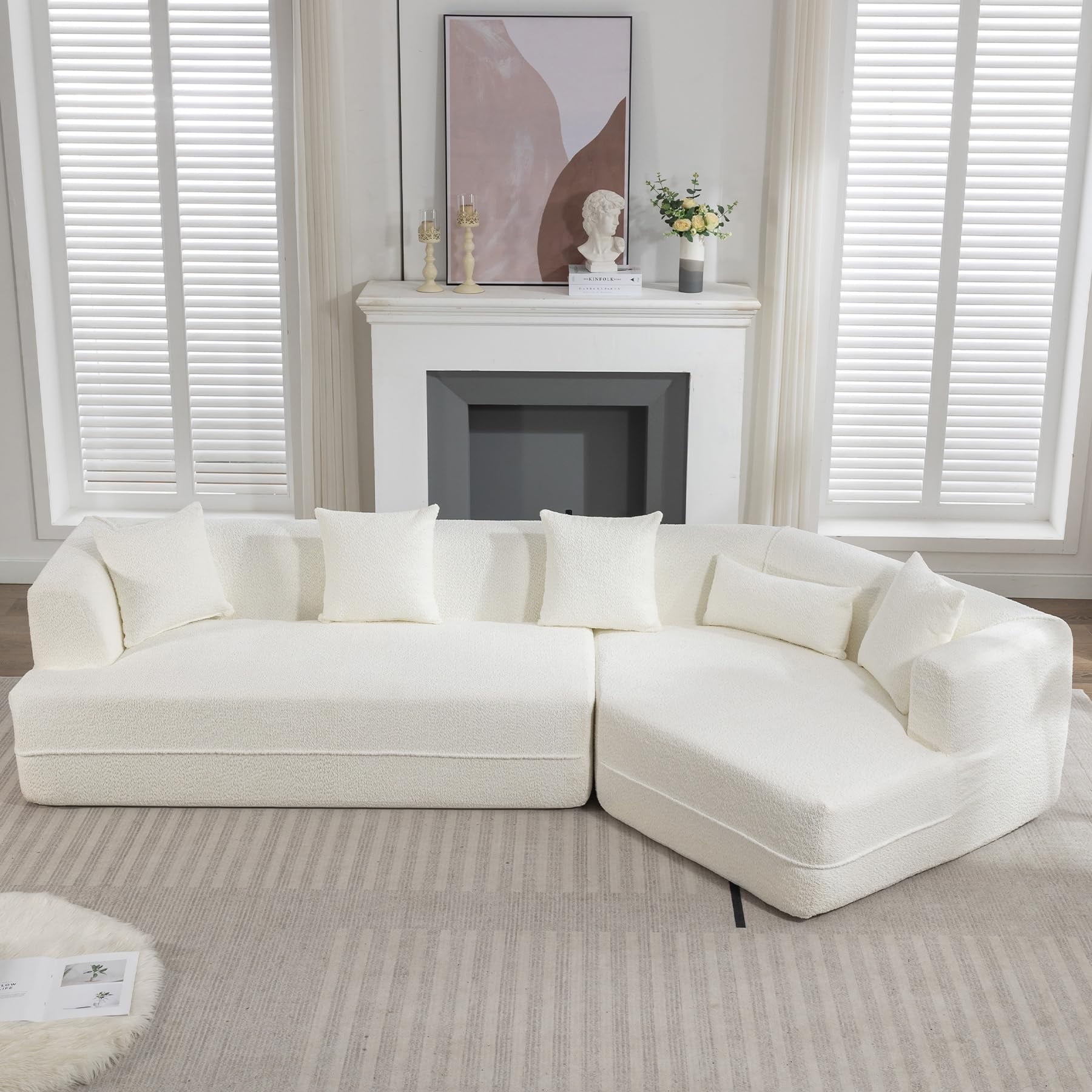 Modular Bouclé Sectional Sofa, 4-Seat Upholstered Couch with Deep Seat ...