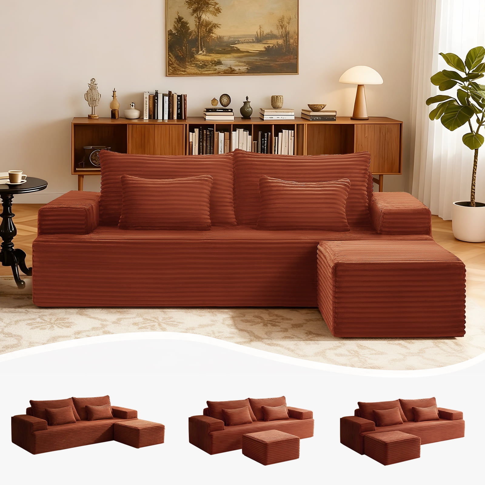 Modular Sectional Cloud Couch with Movable Ottoman Chaise Longue, L ...