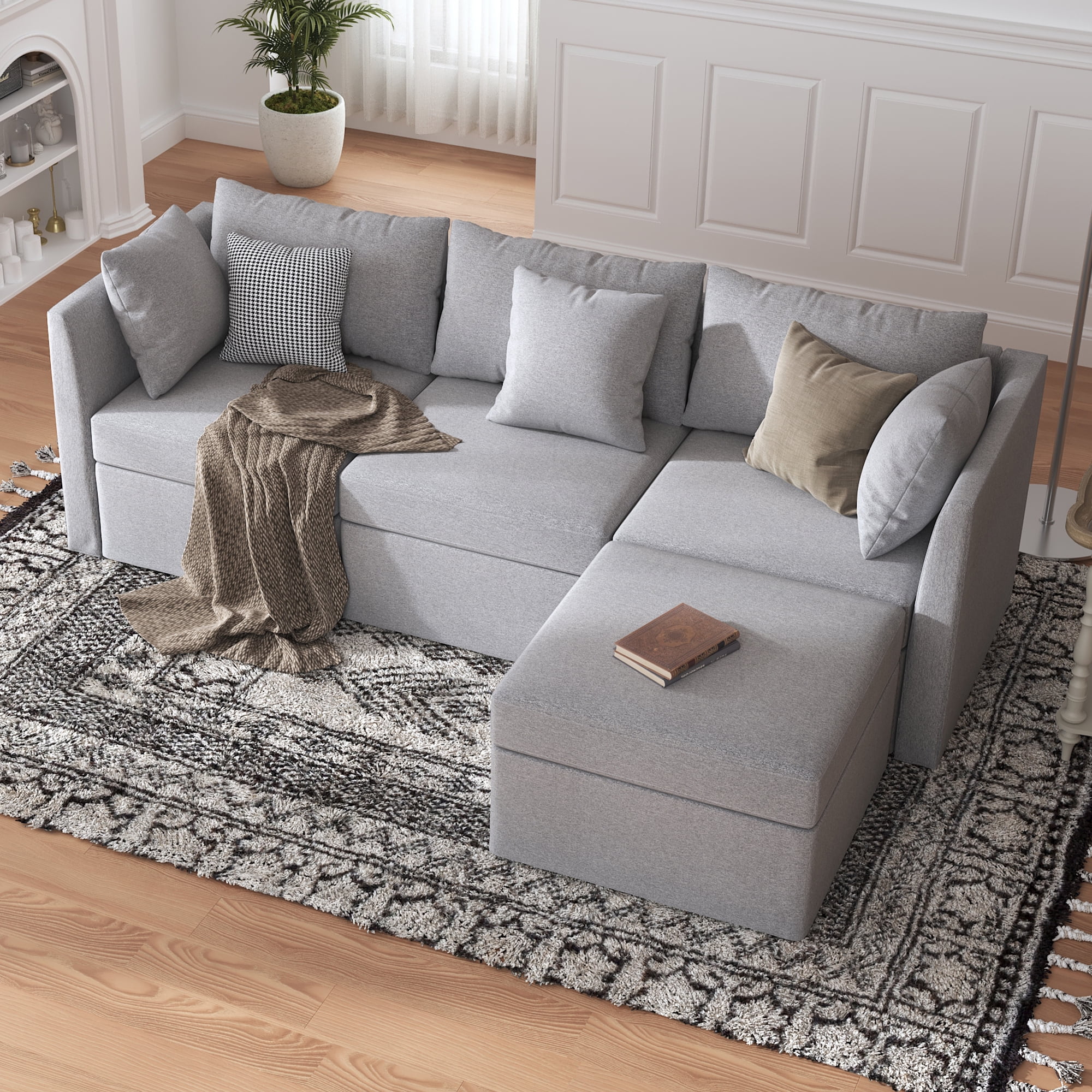 Modular Sectional Couch 3 Seat L Shaped Sofa Set with Storage Ottoman ...