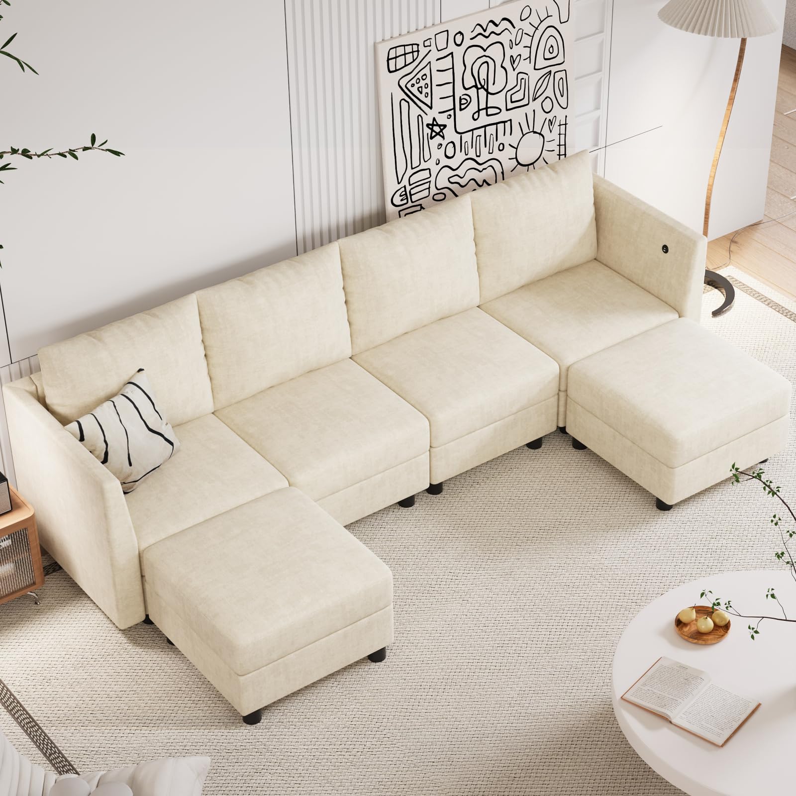 Modular Sectional Couch, 6 Seats U Shaped Couch with Storage, Modern ...