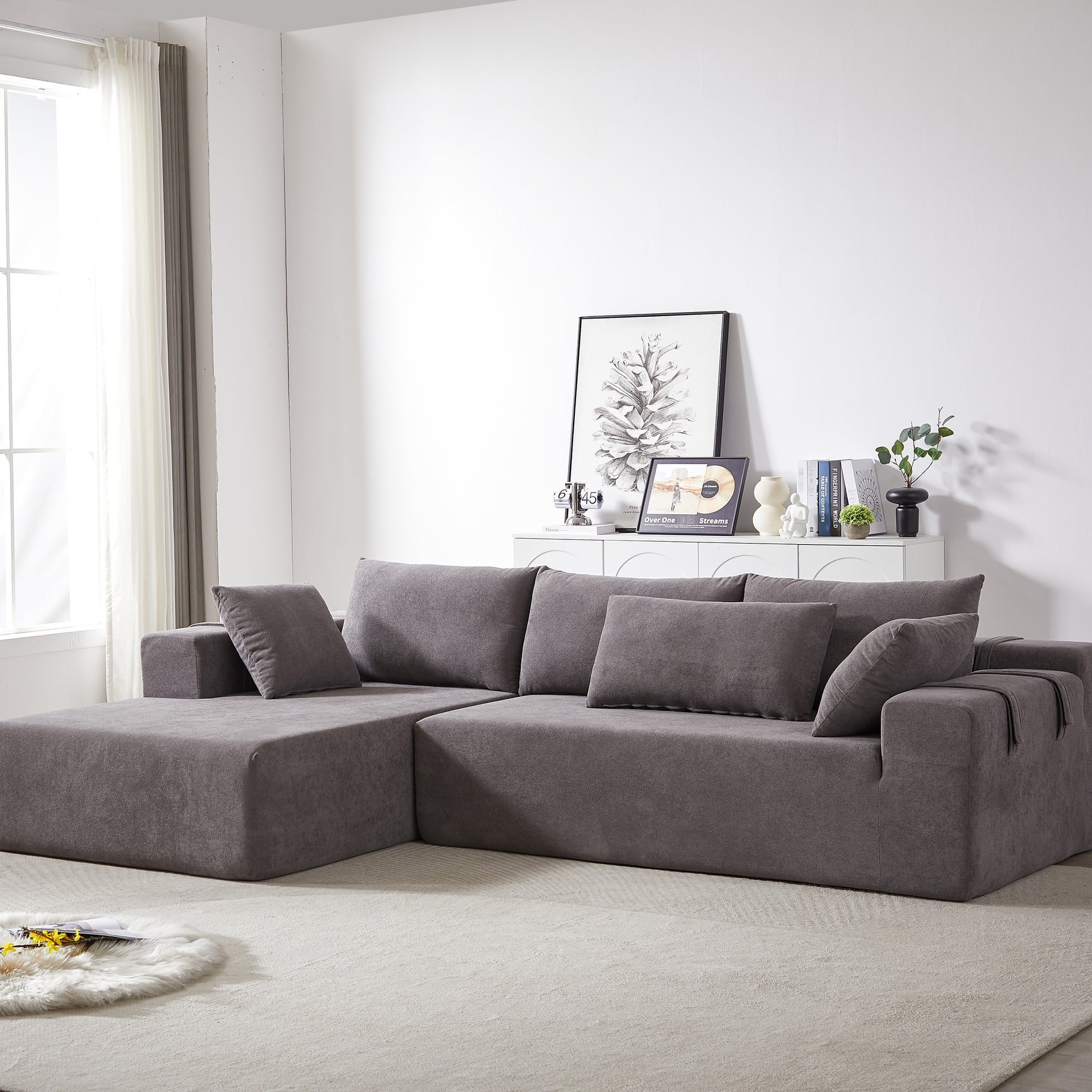 Modular Sectional Couch For Bedroom - 108" L Shaped, Chenille ...