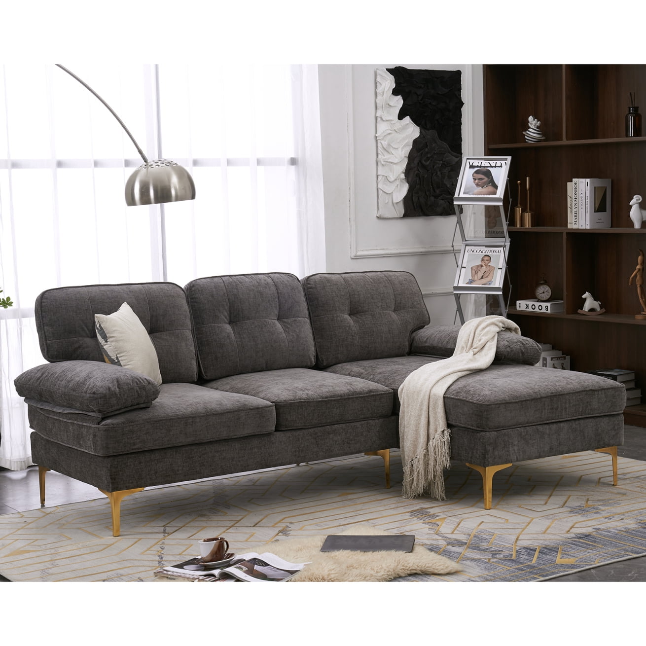 Modular Sectional Couch with Metal Legs and Anti-skid Pads, L-Shaped ...