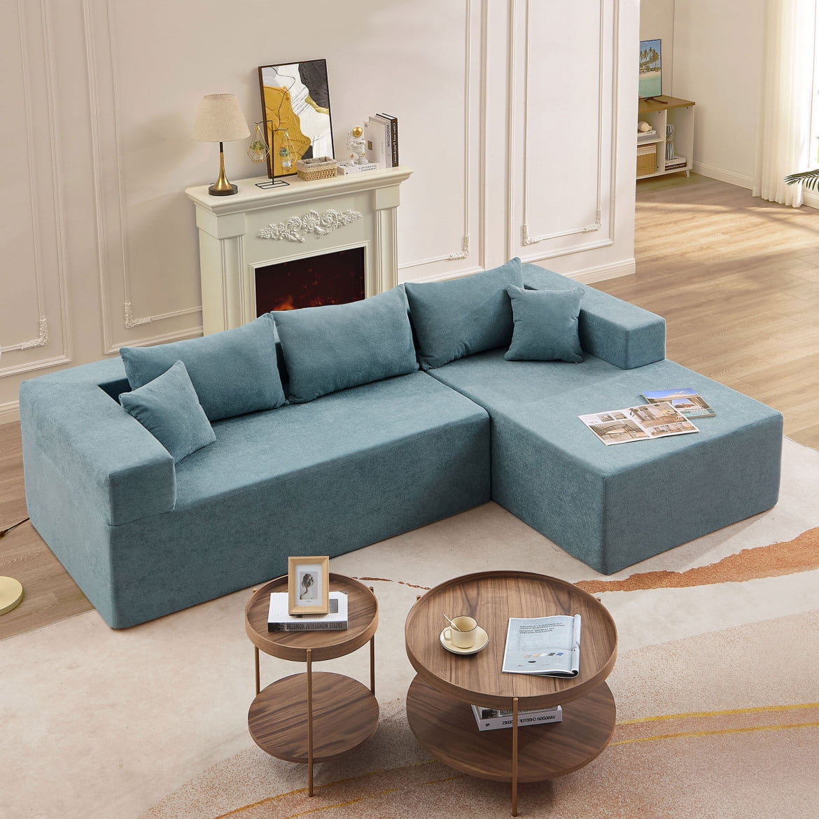 Modular Sectional Couch Set with 5 Pillows, L-Shape Free Combination ...