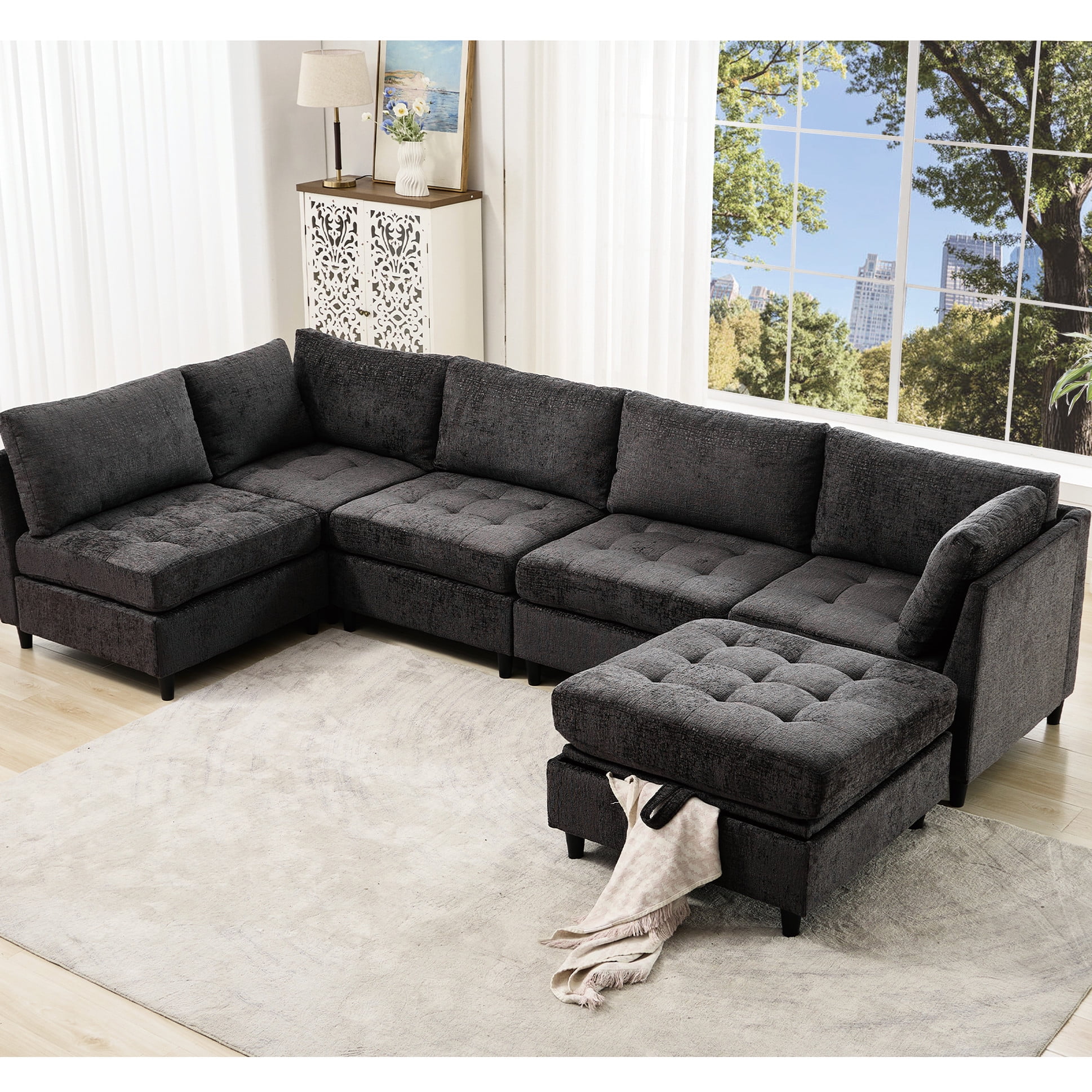 Modular Sectional Couch With Storage , U Shaped For Living Room, Dark ...