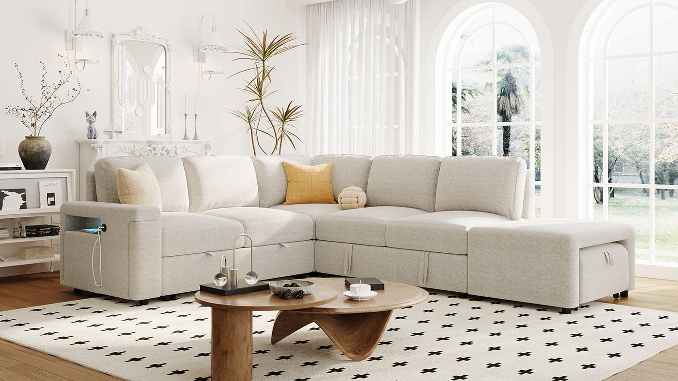 Modular Sectional Sleeper Sofa with Pull Out Bed,Chaise and Storage ...