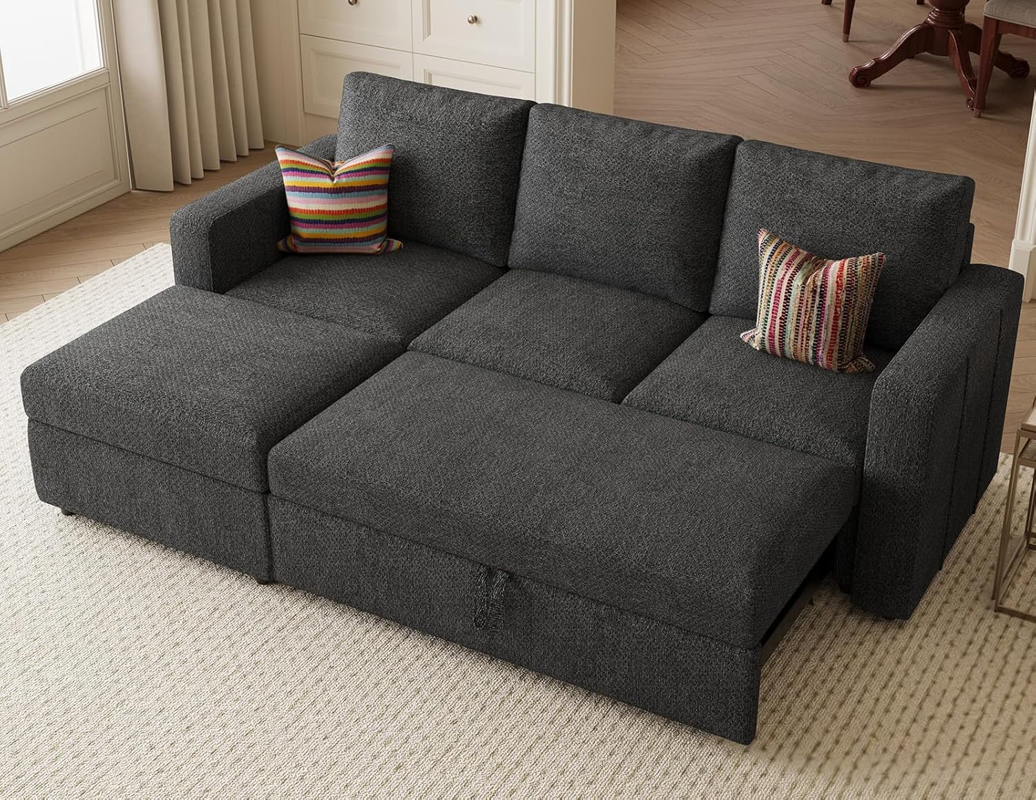 Modular Sectional Sleeper Sofa with Pull Out Couch, L Shaped Sleeper ...