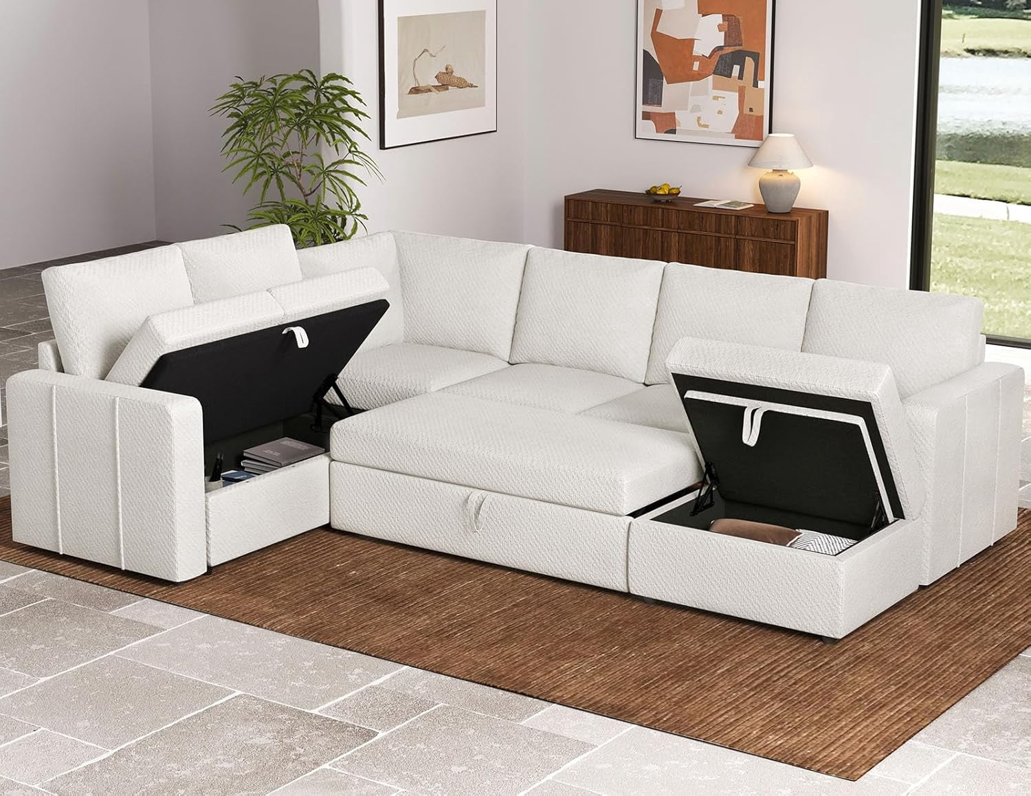Modular Sectional Sleeper Sofa with Pull Out Couch, U Shaped Sleeper ...