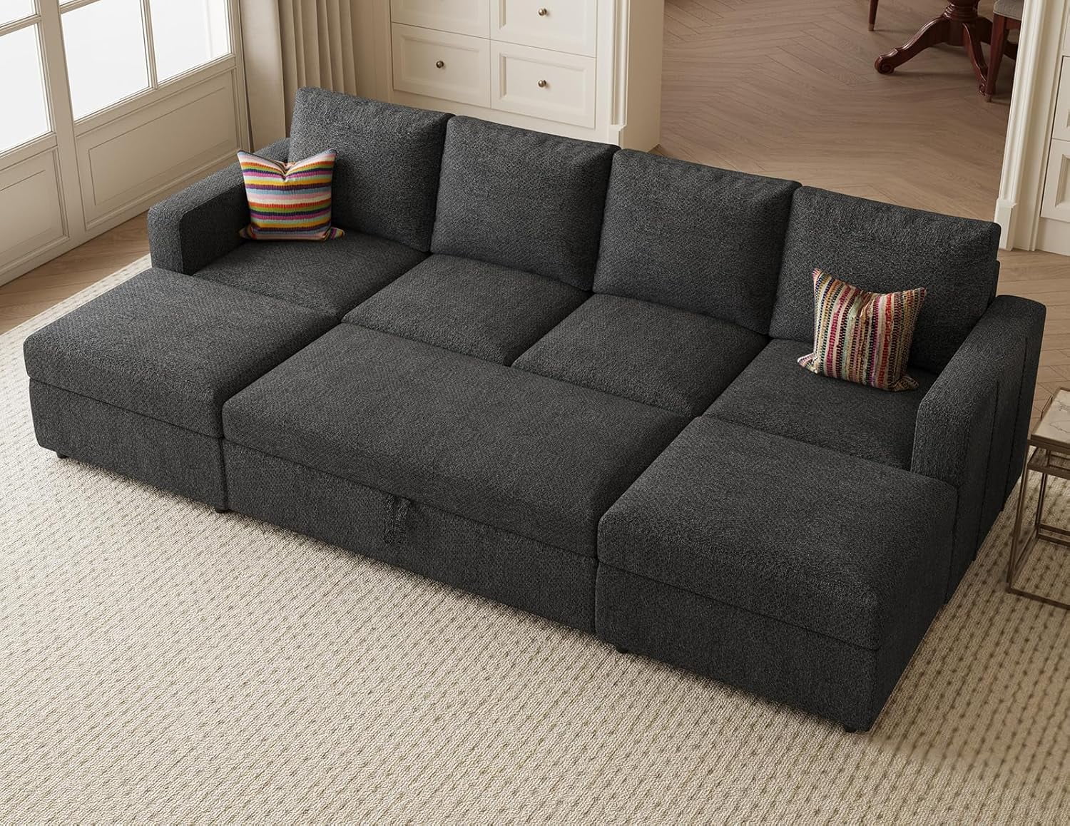 Modular Sectional Sleeper Sofa with Pull Out Couch, U Shaped Sleeper ...