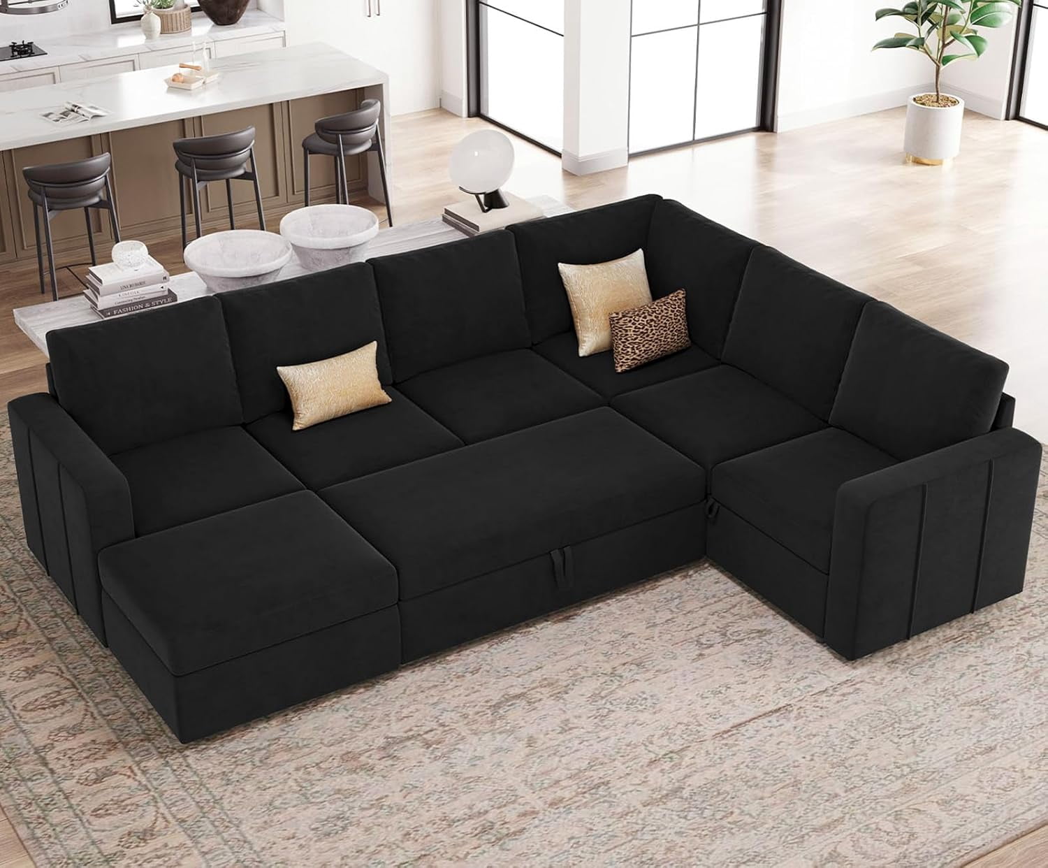 Modular Sectional Sleeper Sofa with Pull Out Couch, U Shaped Sleeper ...
