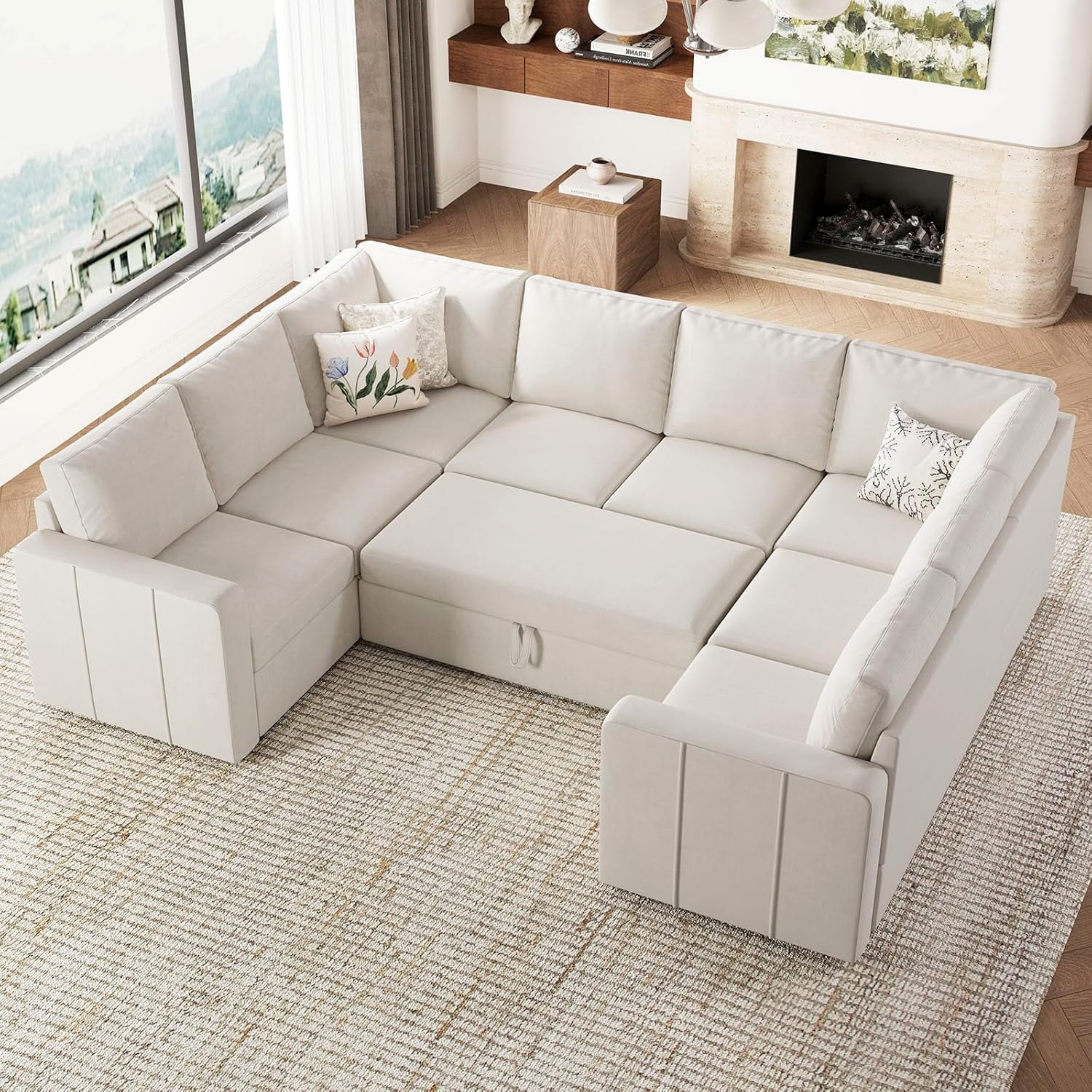 Modular Sectional Sleeper Sofa with Pull Out Couch, U Shaped Sleeper ...