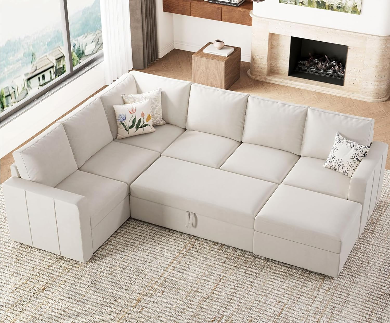 Modular Sectional Sleeper Sofa with Pull Out Couch, U Shaped Sleeper ...