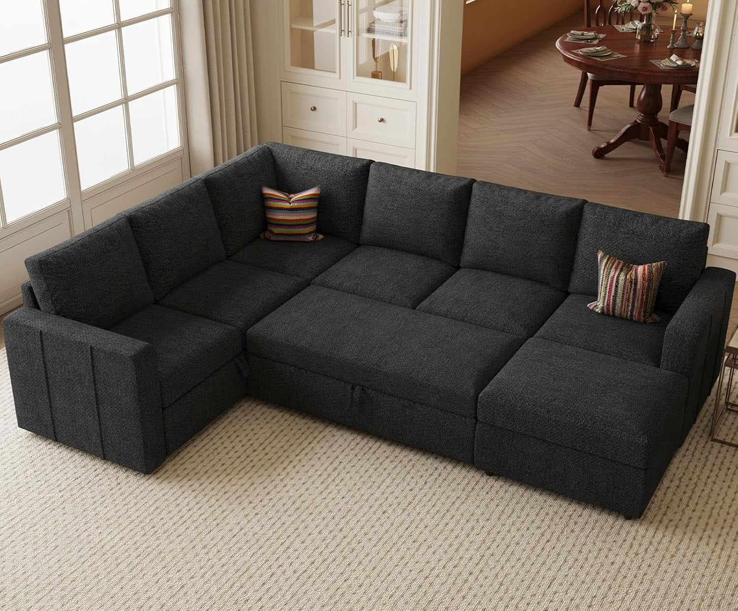 Modular Sectional Sleeper Sofa with Pull Out Couch, U Shaped Sleeper ...