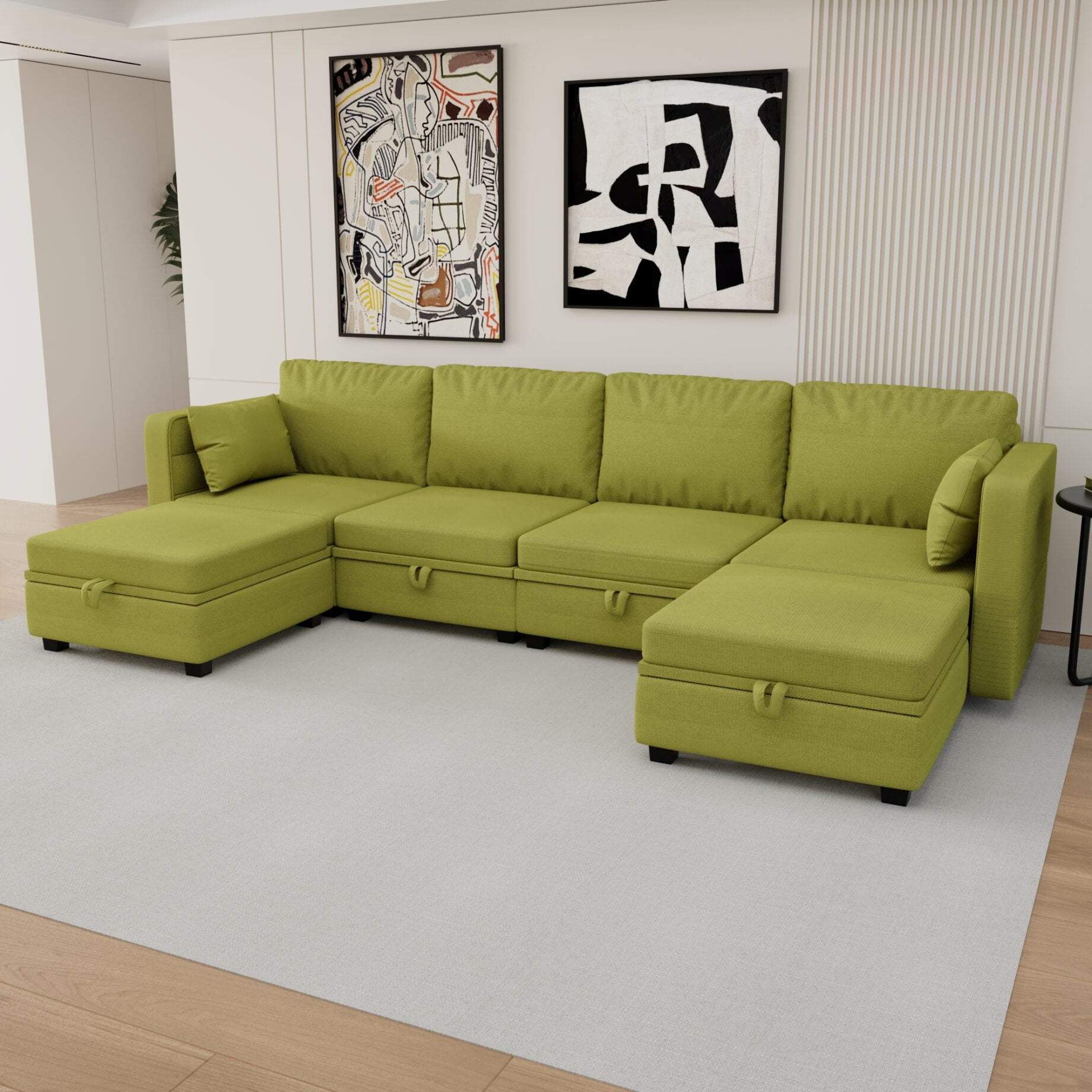 Modular Sectional Sofa, 110.24 Inch U Shaped Couch Set with Built-in Storage, 4-Seater Couches ...