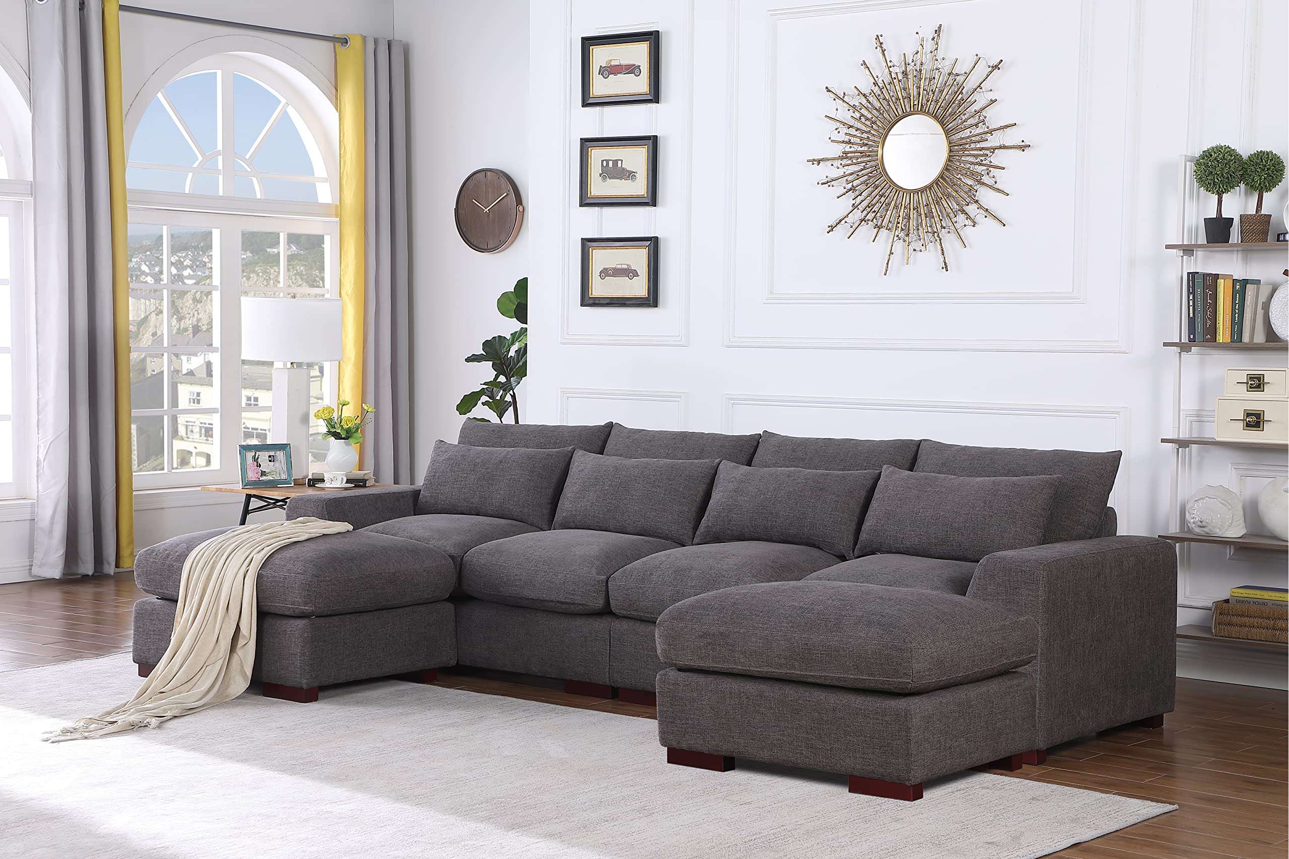 Modular Sectional Sofa with 2 Removable Ottomans and 4 Pillows ...