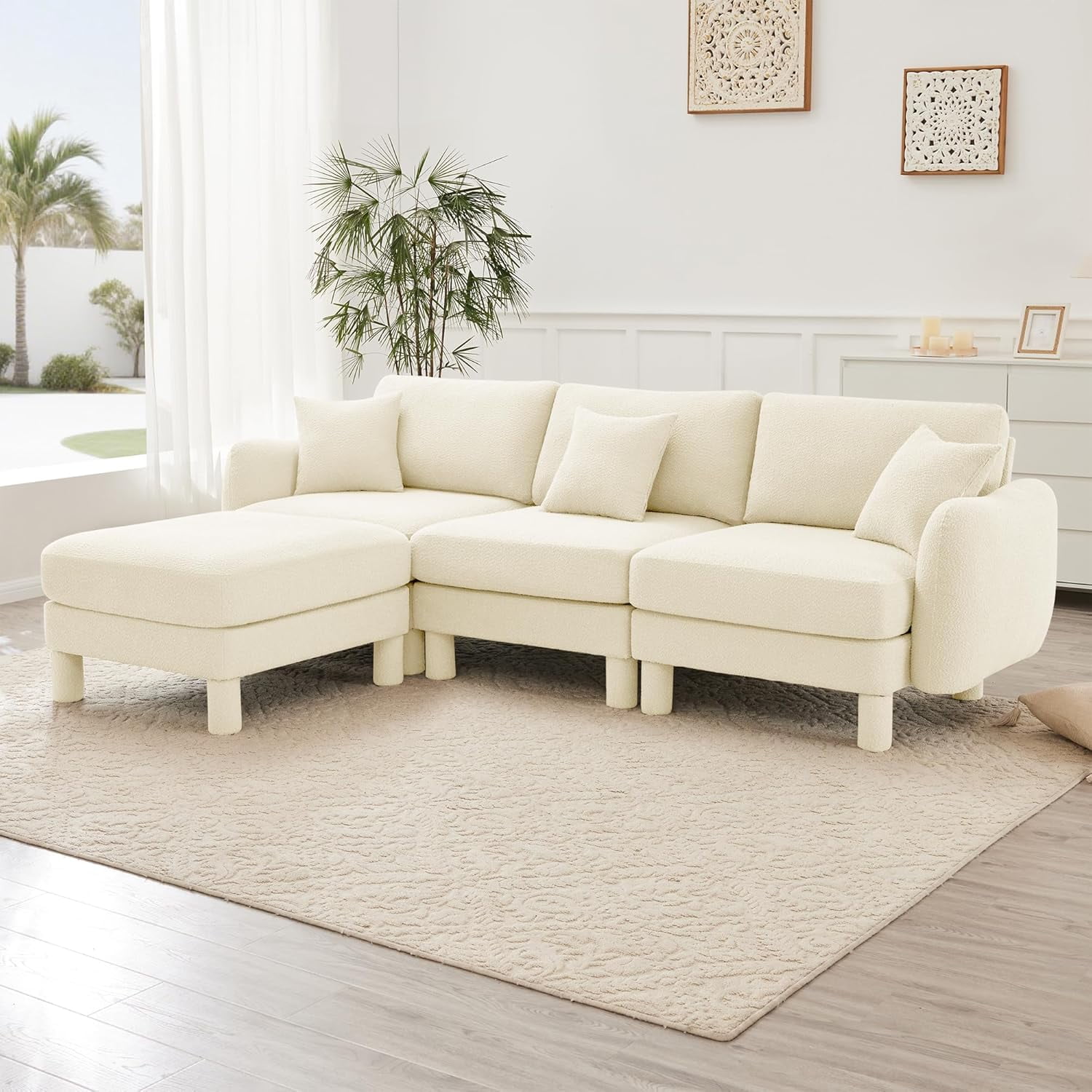 Modular Sectional Sofa, 3-Seat Cloud Couch Style Boucle Fabric Recliner ...