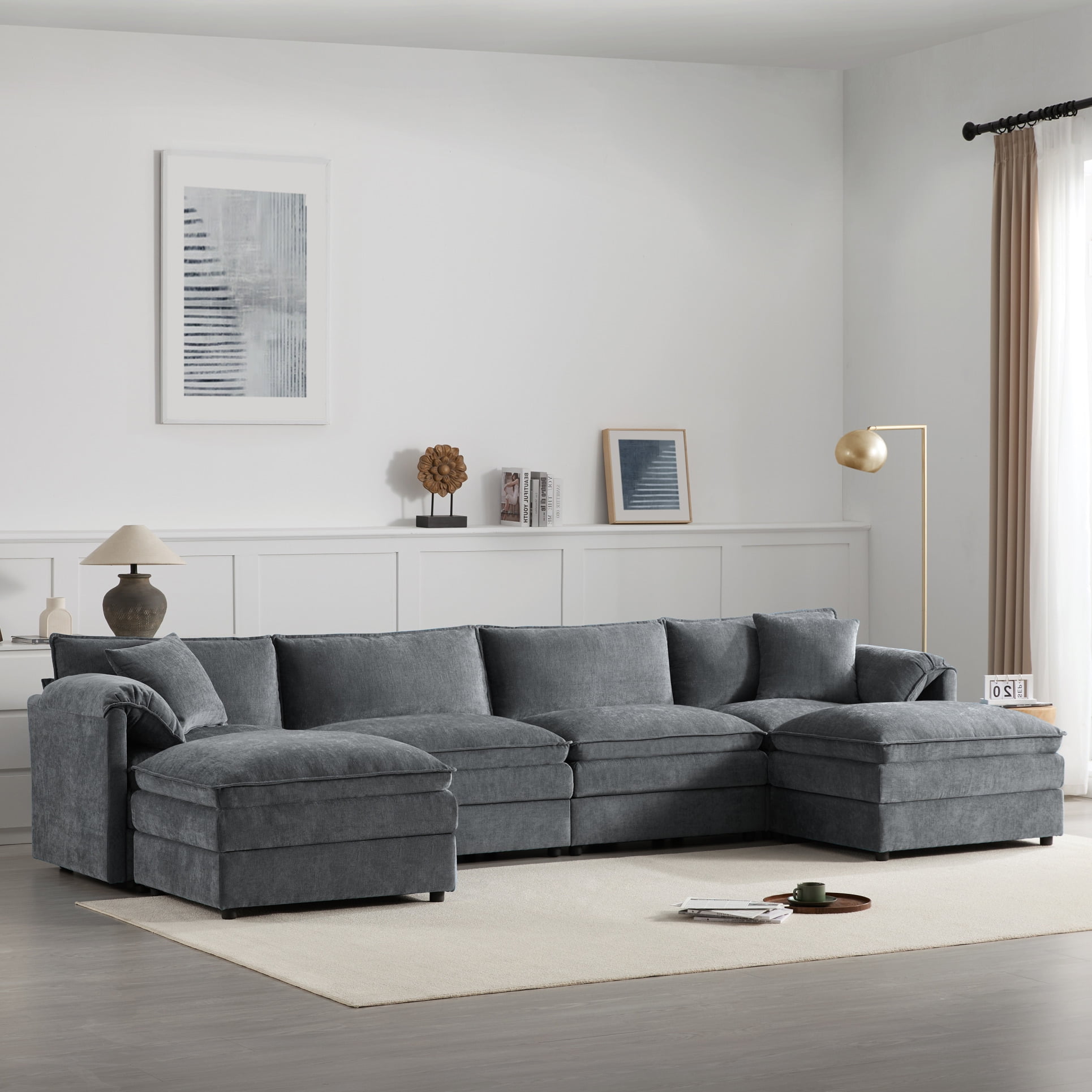 Modular Sectional Sofa with 31-inch Deep Seat & U-Shaped Cloud Design ...