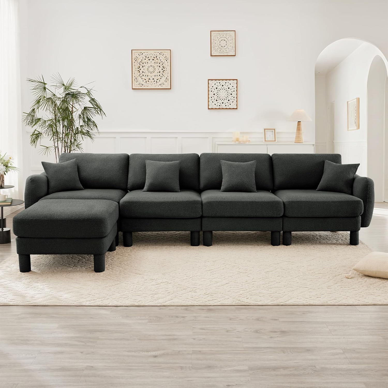 Modular Sectional Sofa, 4-Seat Cloud Couch Style Boucle Fabric Recliner ...