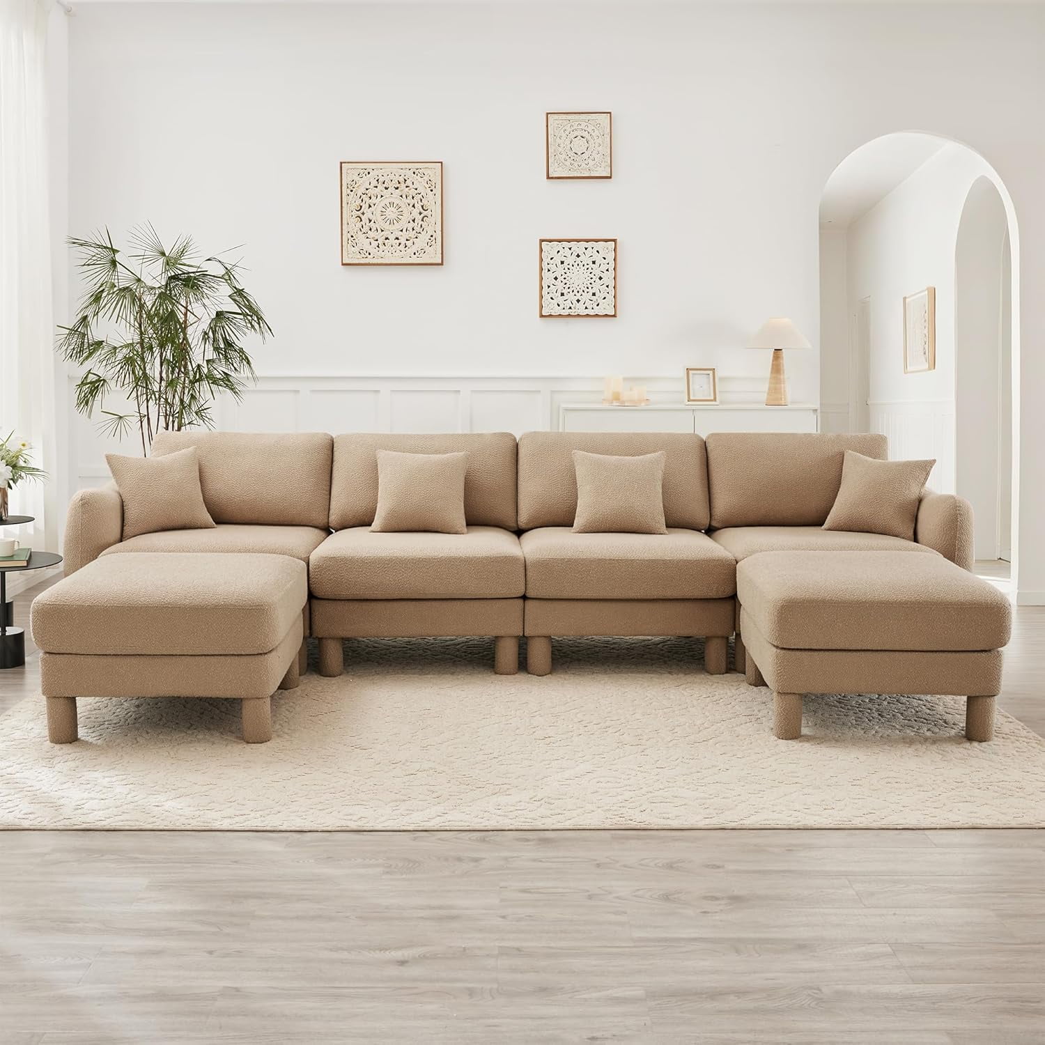 Modular Sectional Sofa, 4-Seat Cloud Couch Style Boucle Fabric Recliner ...