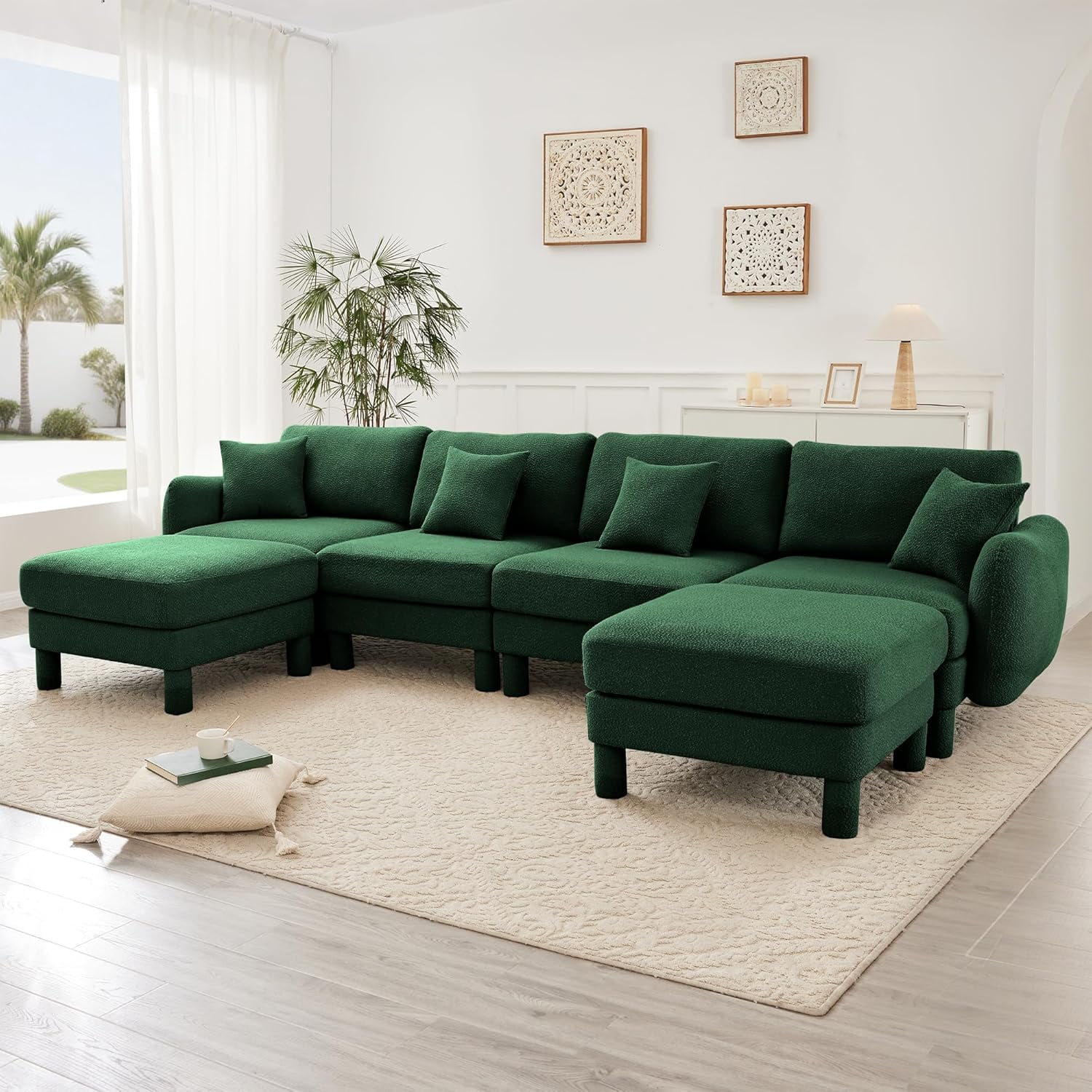 Modular Sectional Sofa, 4-Seat Cloud Couch Style Boucle Fabric Recliner ...
