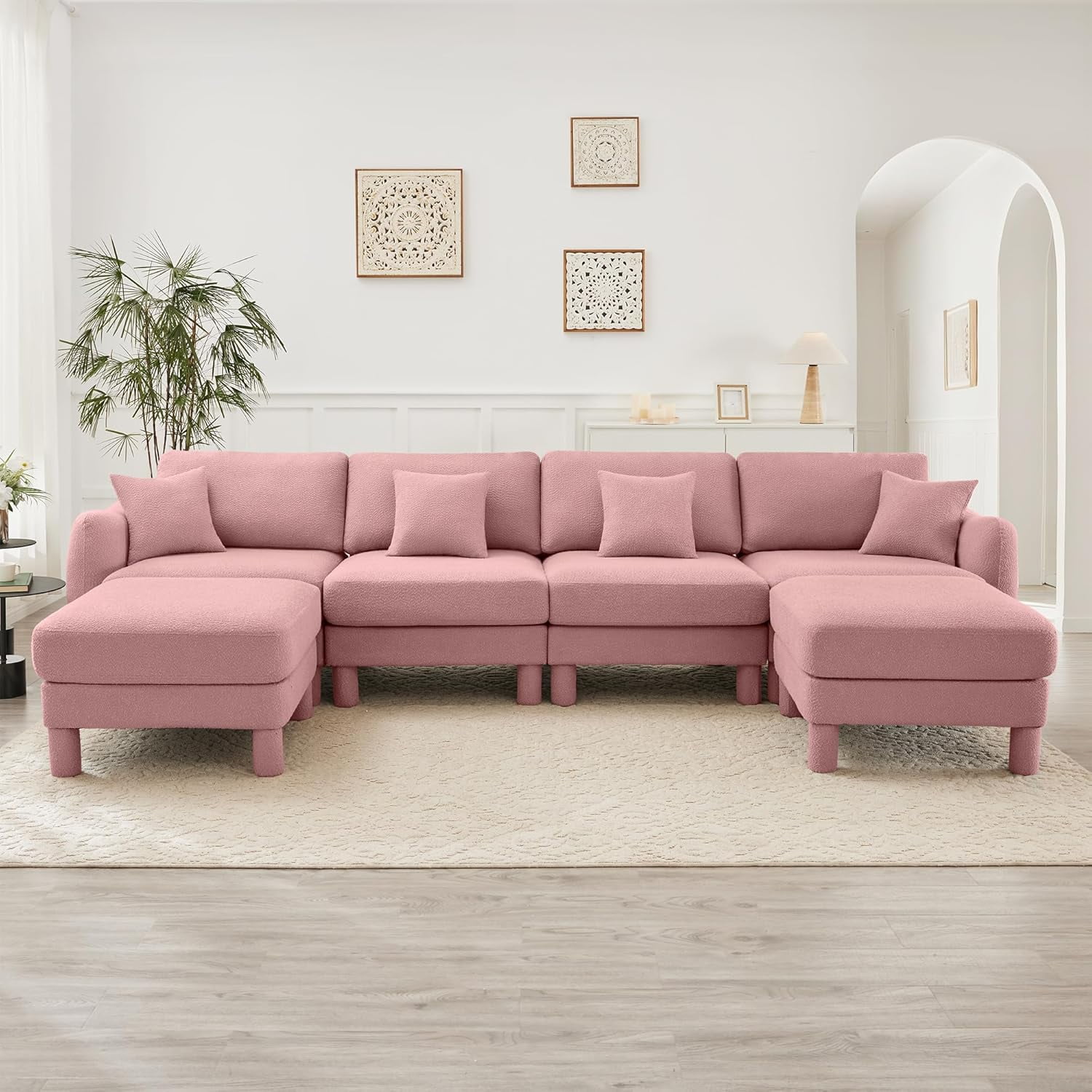 Modular Sectional Sofa, 4-Seat Cloud Couch Style Boucle Fabric Recliner ...