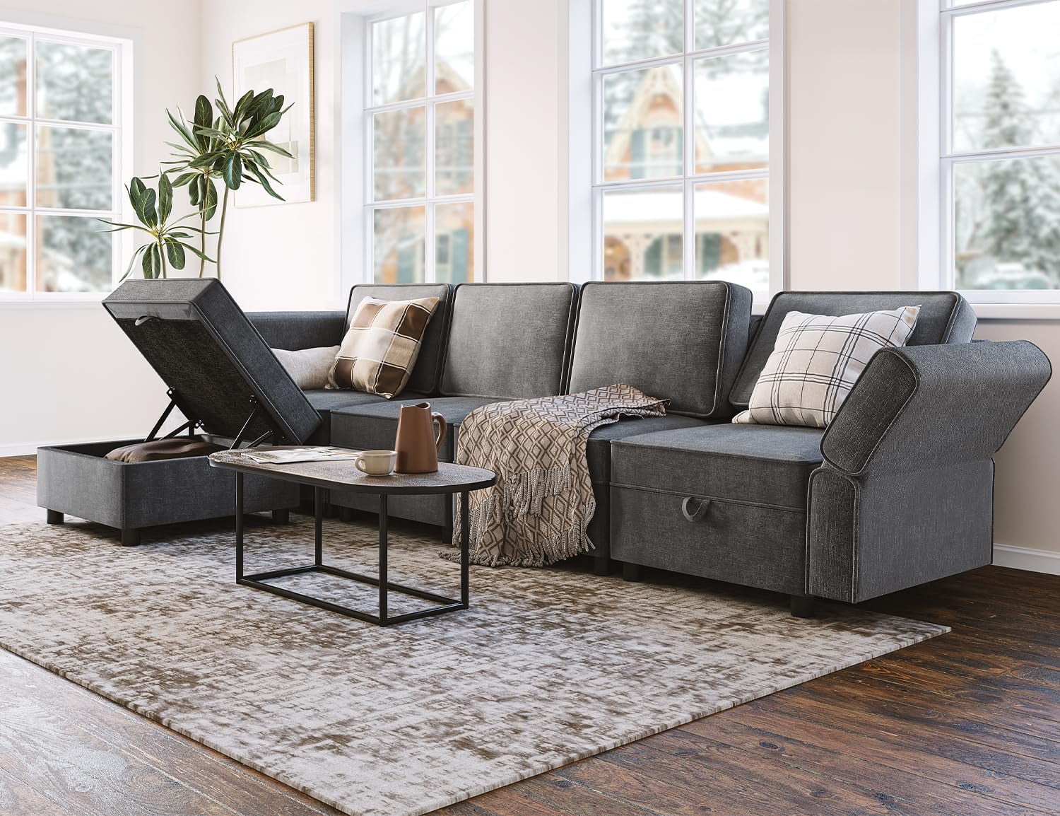 Modular Sectional Sofa Armrest & Backrest with 11 Adjustable Angles, Reclining Chenille Fabric ...