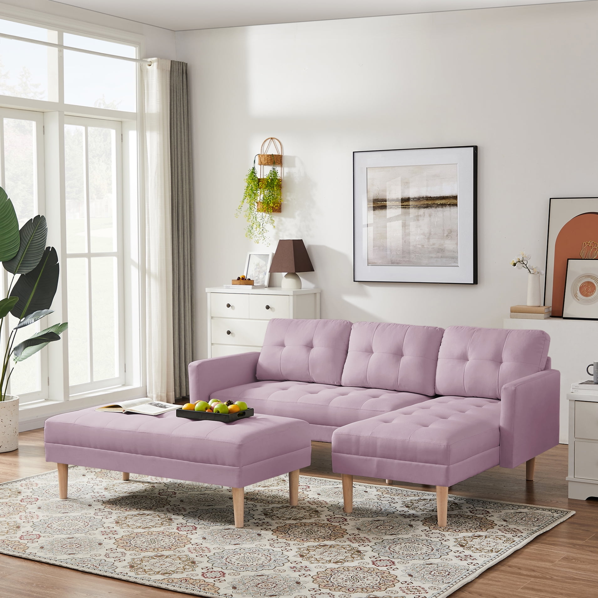 Modular Sectional Sofa Bed with Ottoman Bench, Combinable Daybed L ...