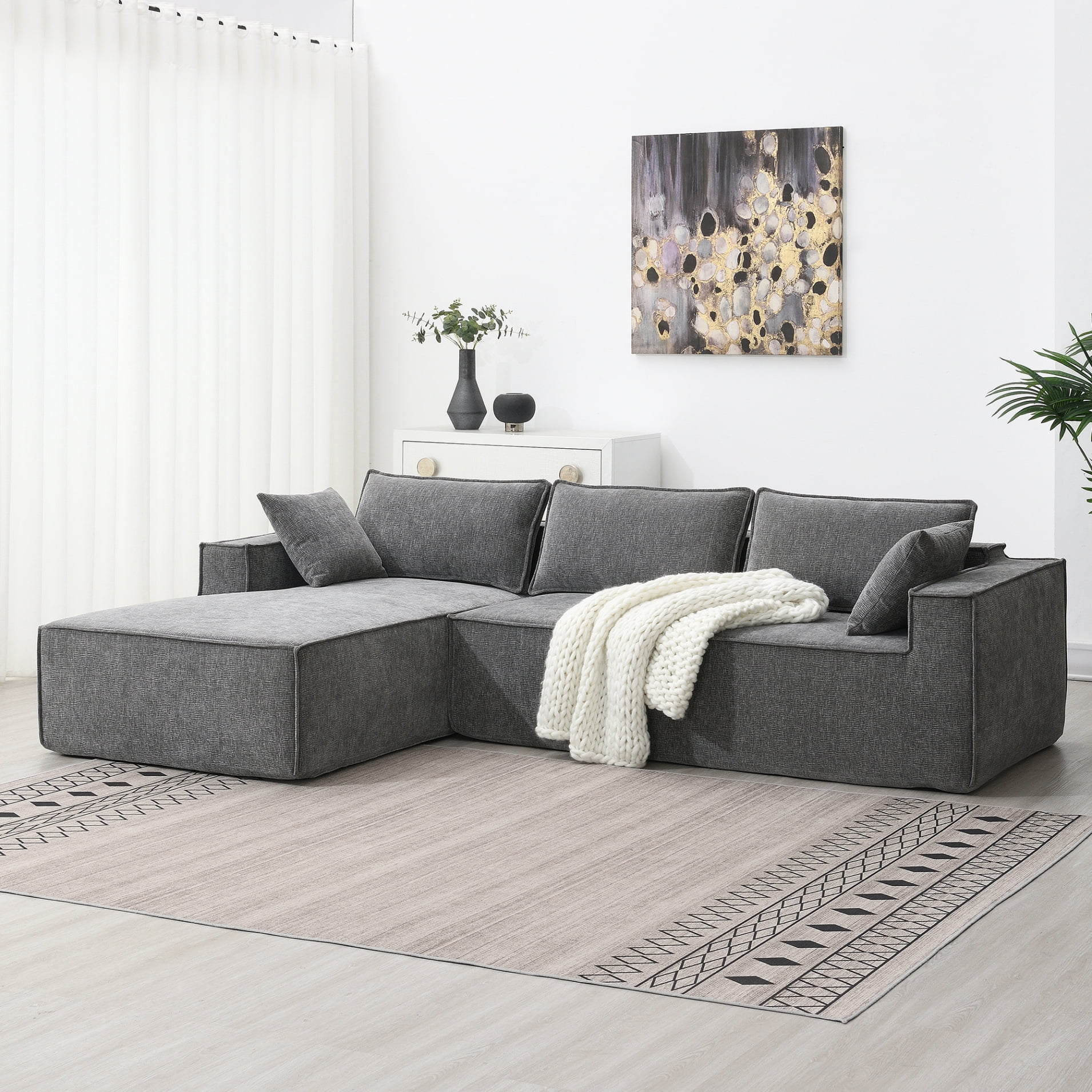 Modular Sectional Sofa with Chaise, Chenille Upholstered Deep Seat ...