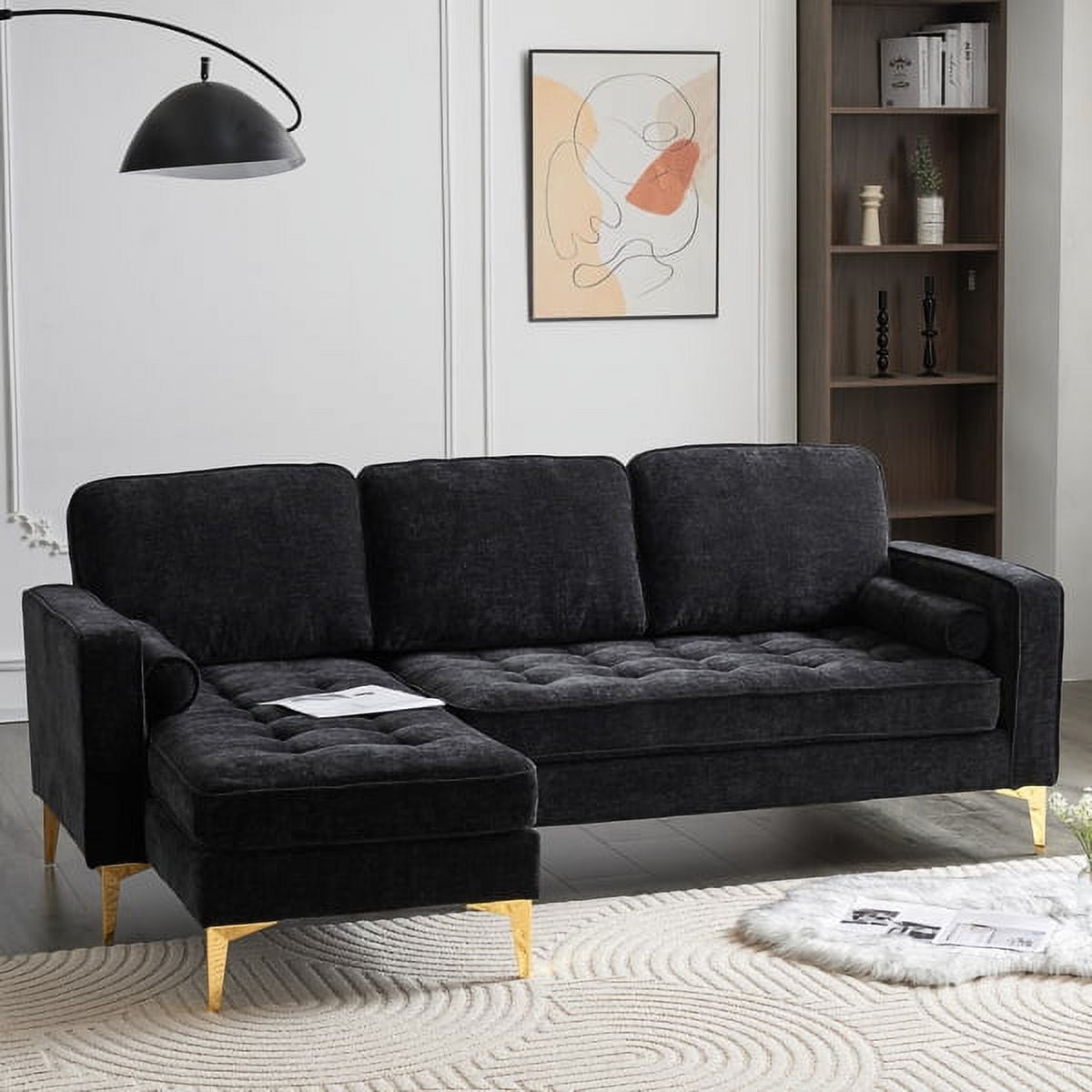 "Modular 3-Seater Sectional Sofa with Chaise, 85"" L-Shape, Chenille ...