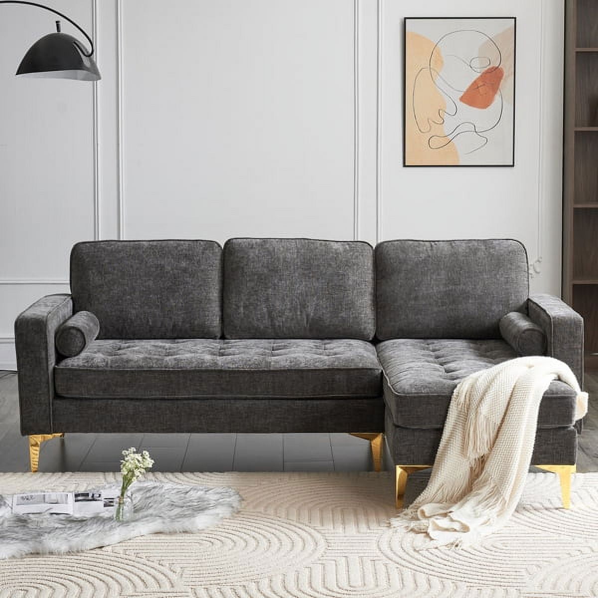 Modular Sectional Sofa with Chaise Lounge, 85" L-Shape Sectional Couch ...