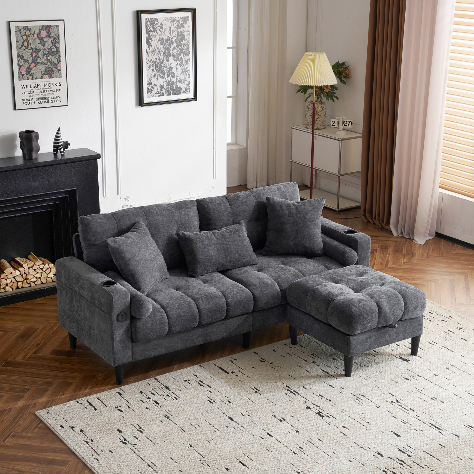 Modular Sectional Sofa with Charging Station and Cup Holders, L-Shaped Cloud Couch with Storage ...