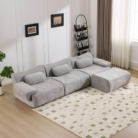 Modular Sectional Sofa, Chenille Deep-Seat Sofa with 3 Pillows, Extra ...