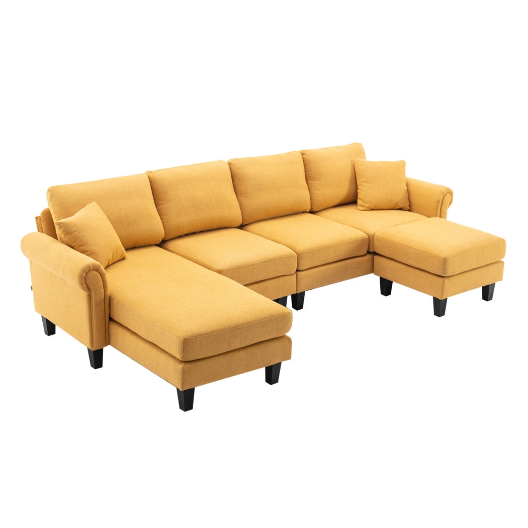 Modular Sectional Sofa, Chenille Fabric U Shaped Couch with Ottomans ...