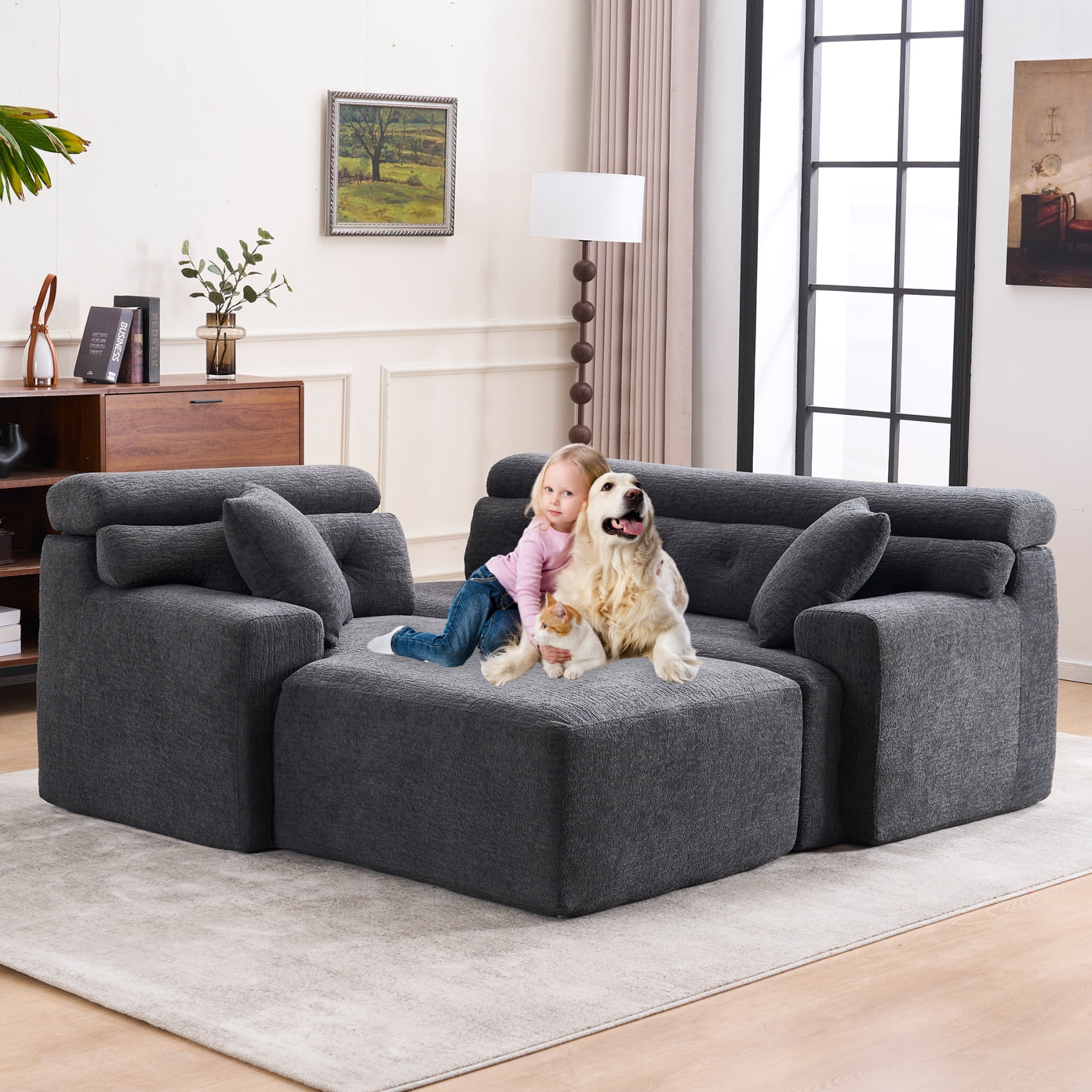 Modular Sectional Sofa, Chenille Sofa Lounge Chaise, Upholstered Free ...