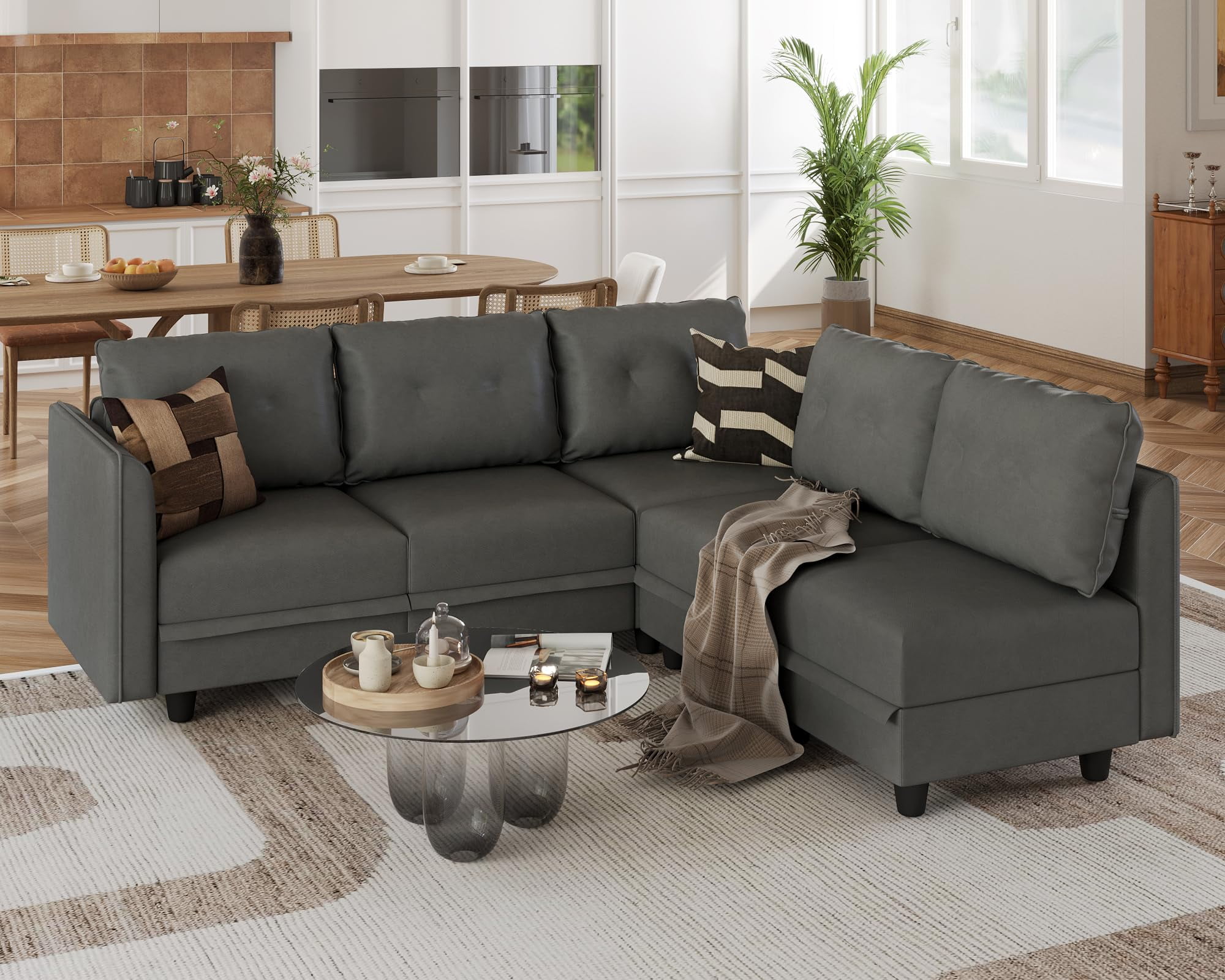 Modular Sectional Sofa, Convertible L Shaped Sectional Couch with Storage, Faux Leather Fabric ...