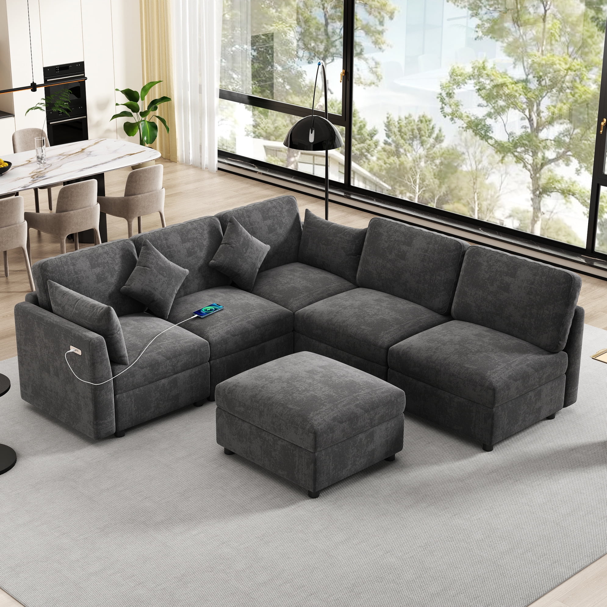 Modular Sectional Sofa, Convertible L-shaped Cloud Couch with Charging ...
