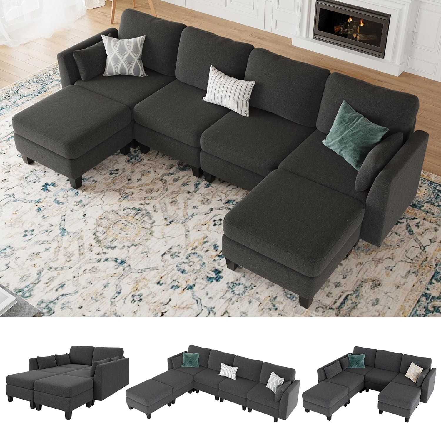 Modular Sectional Sofa, Convertible U Shaped Sofa Couch with High ...