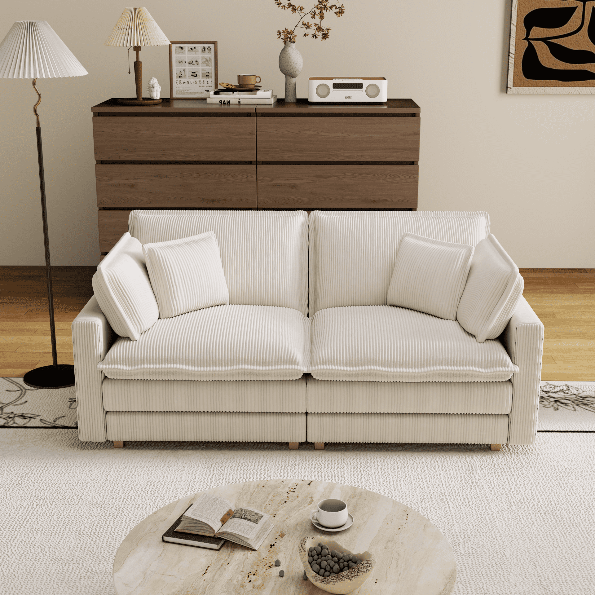 Modular Sectional Sofa, Corduroy Deep Seat Couch, 2-Seater Sofa with 4 ...