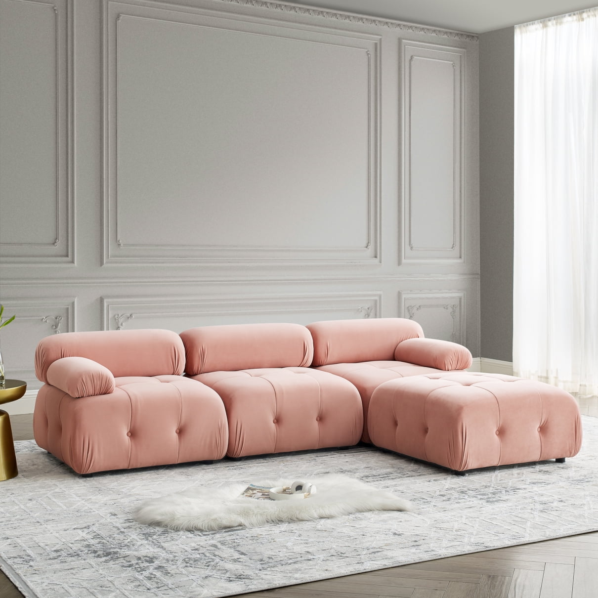 Modular Sectional Sofa Couch, 93" Velvet L-Shaped Sofa for Living Room ...