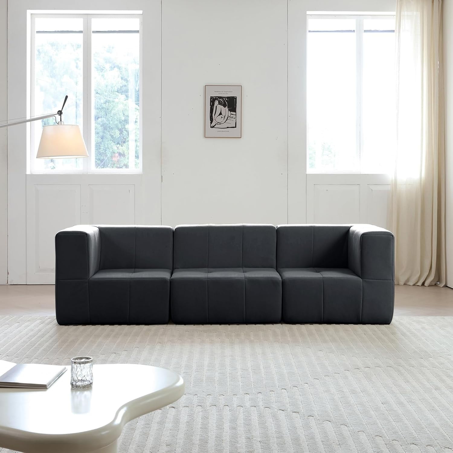 Modular Sectional Sofa Couch Modern Compressed Sofa 3-Seat Foam Couch ...