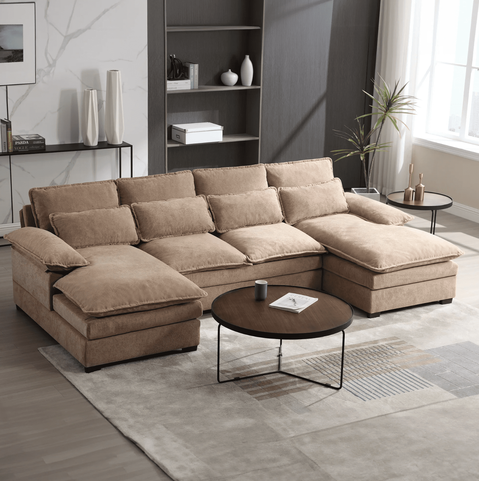 Tabaray 110" U-Shaped Modular Sectional Sofa, Convertible Couch, 6 Seats, Memory Foam, Brown ...