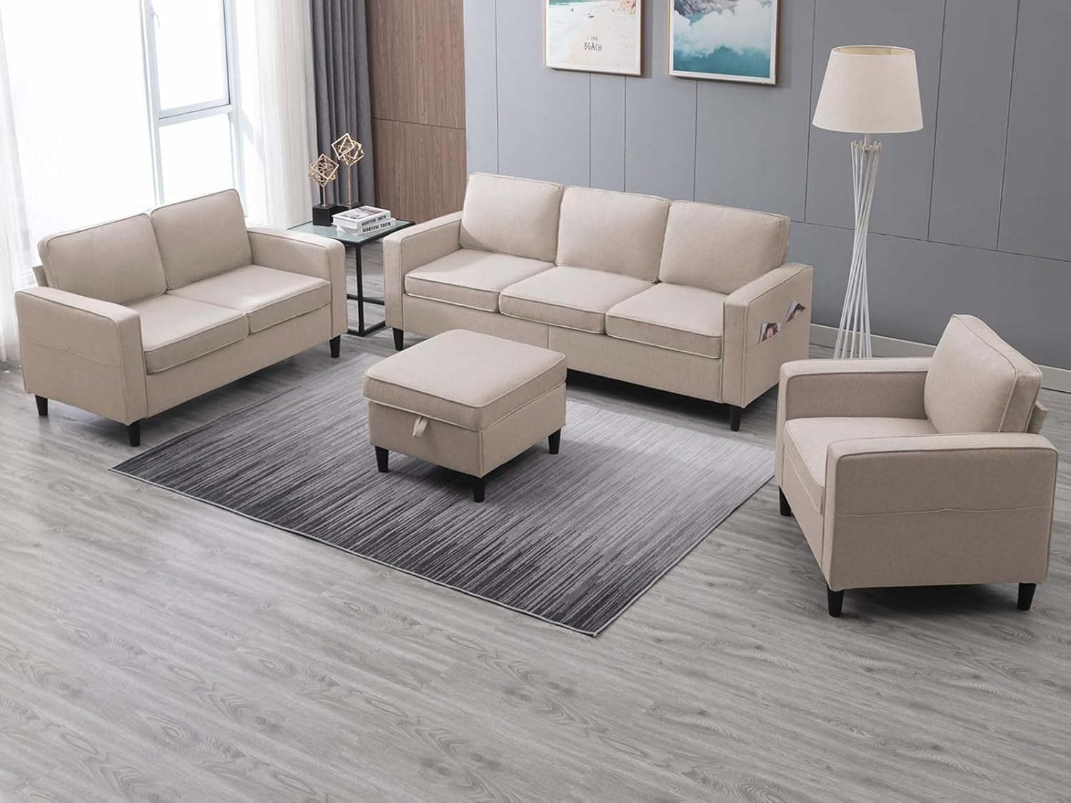 Modular Sectional Sofa Couch Sets with Storage Ottoman and Armchair, 3 ...