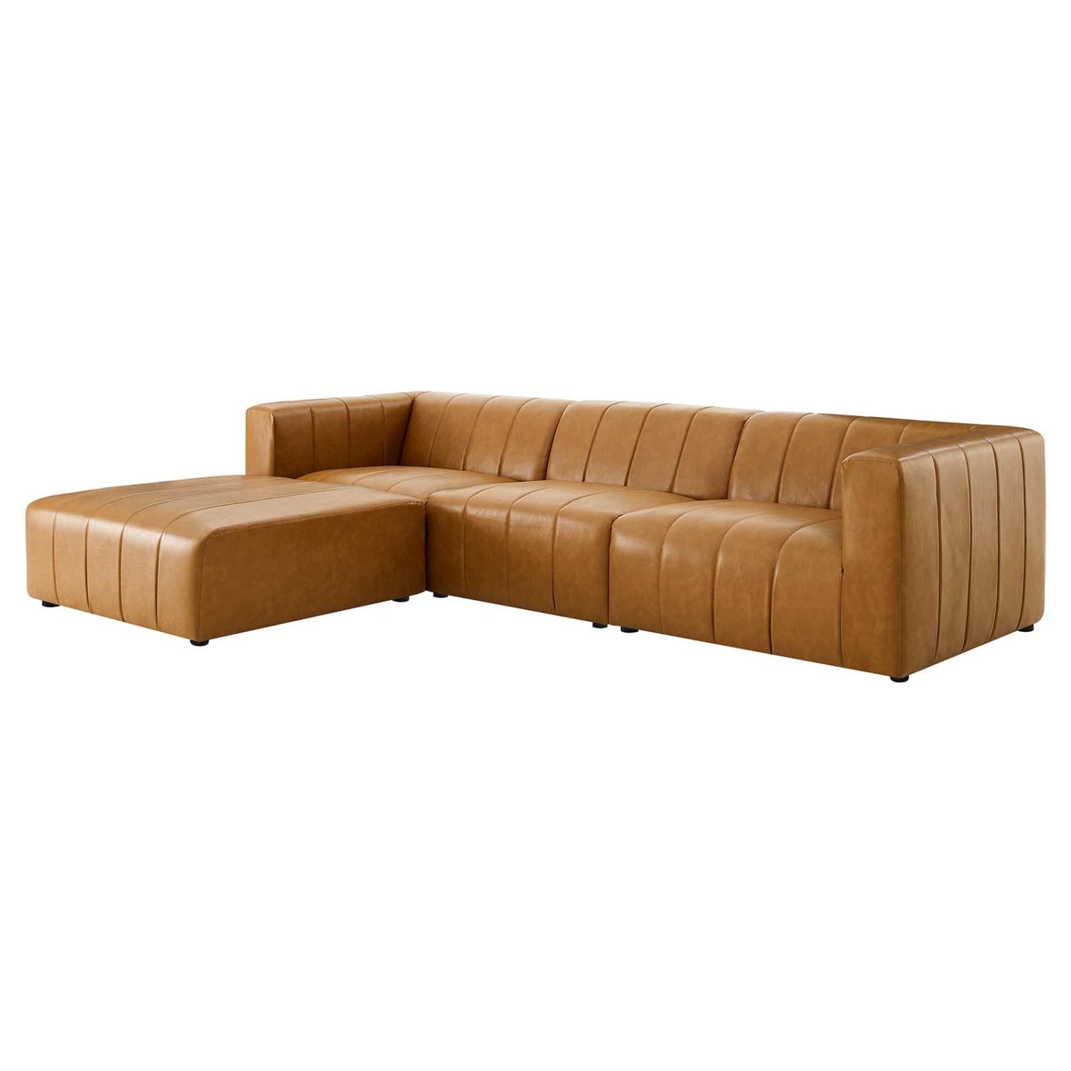 Modular Sectional Sofa Couch, Tan, Vegan Leather, Living Kitchen Cafe ...