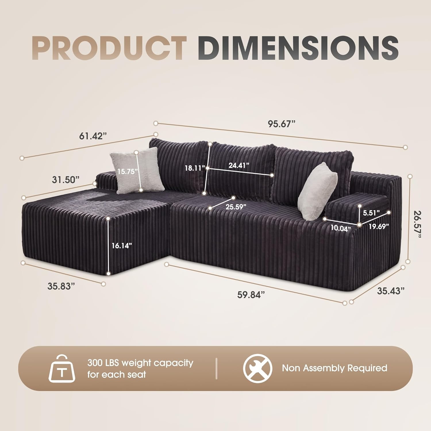 Modular Sectional Sofa Couches L-Shape Couch 3 Seat Modular Sofa Memory ...