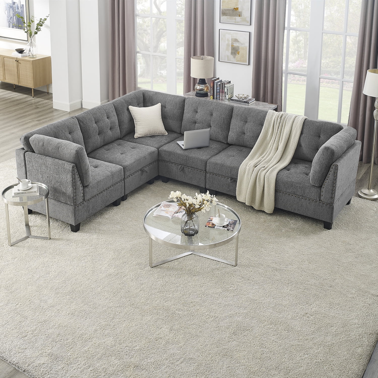 Modular Sectional Sofa with DIY Reconfigurable Design, 3 Single Chairs ...