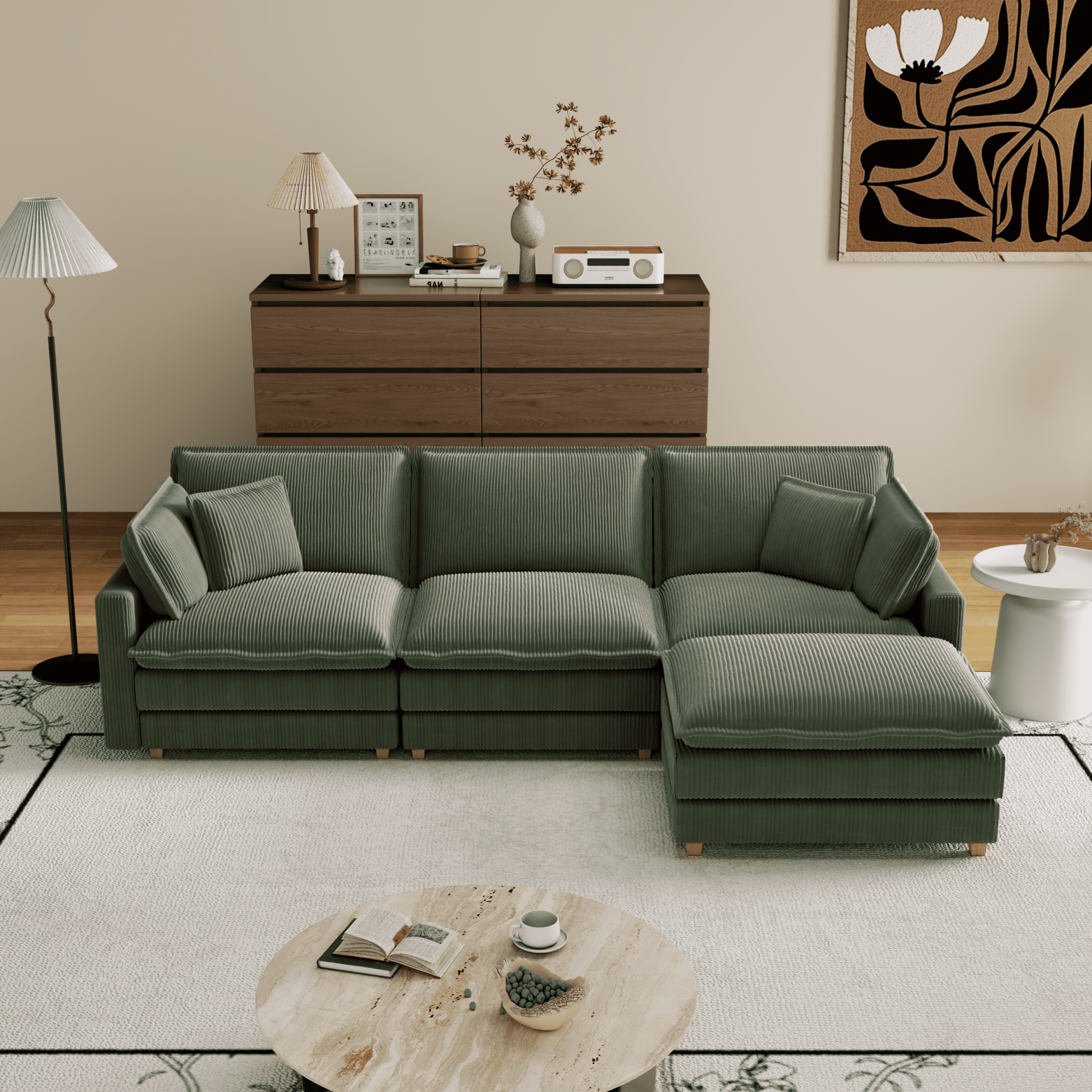 Modular Sectional Sofa, Deep Seat Couch for Living Room with 4 Pillow and footrest, Effortless ...