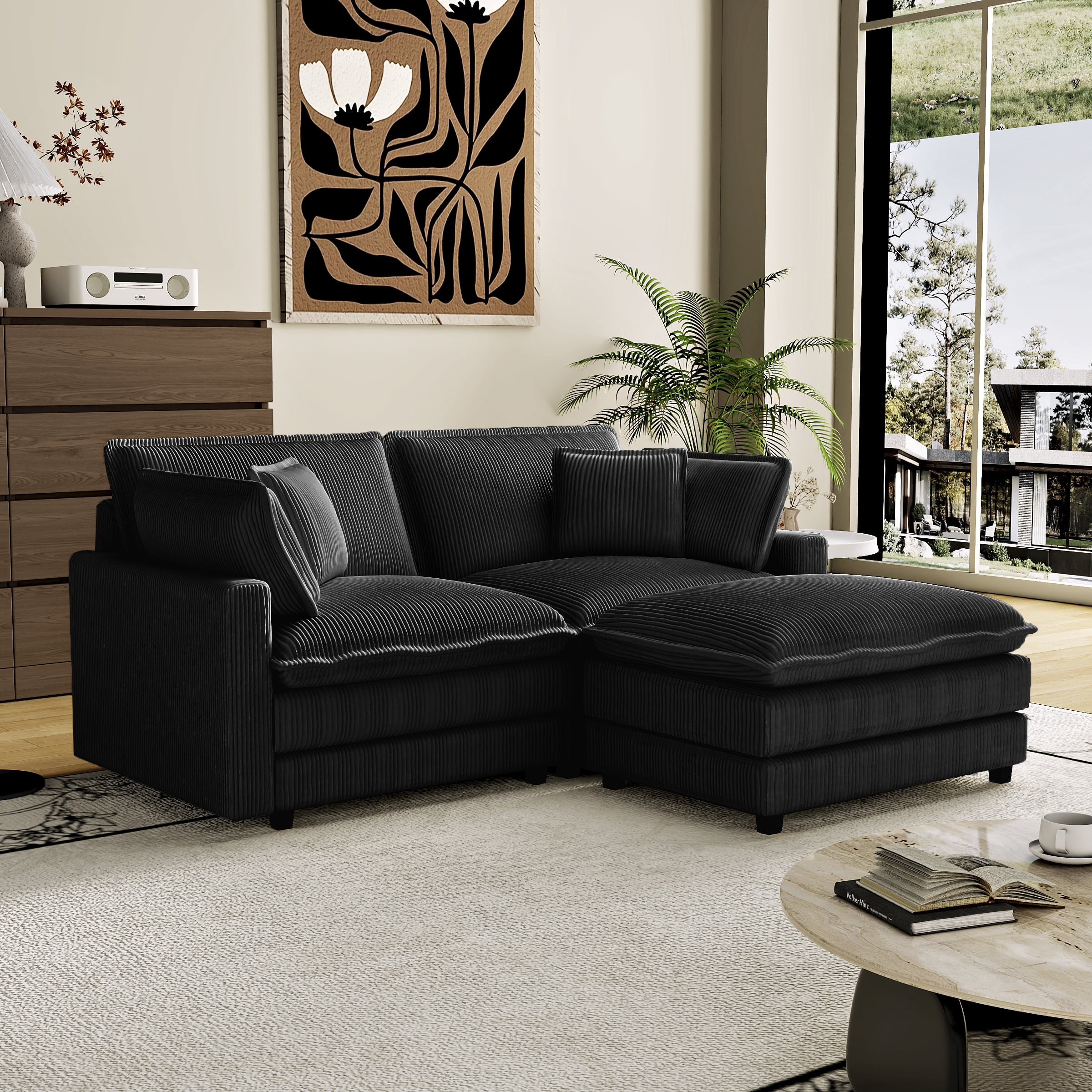 Modular Sectional Sofa,Deep Seat Couch for Living Room , 4 Pillow ...