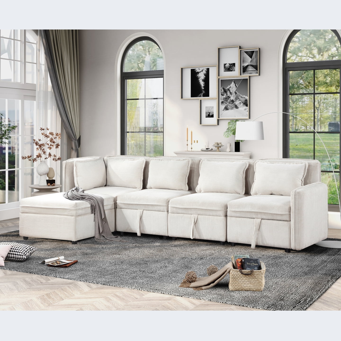 Modular Sectional Sofa L-Shape Couch with Storage, Corduroy Upholstered ...