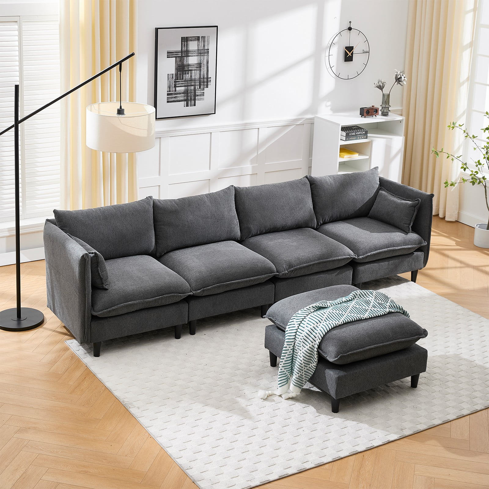 Modular Sectional Sofa, L-Shaped 4-Seater Cloud Couch Set with Movable ...