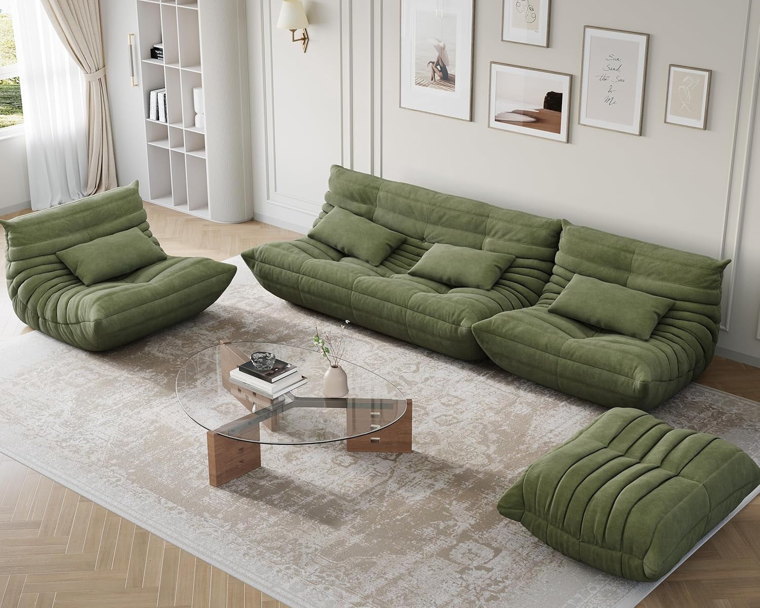Modular Sectional Sofa,L-Shaped Bean Bag Couch with Deep Seat (Green, U ...